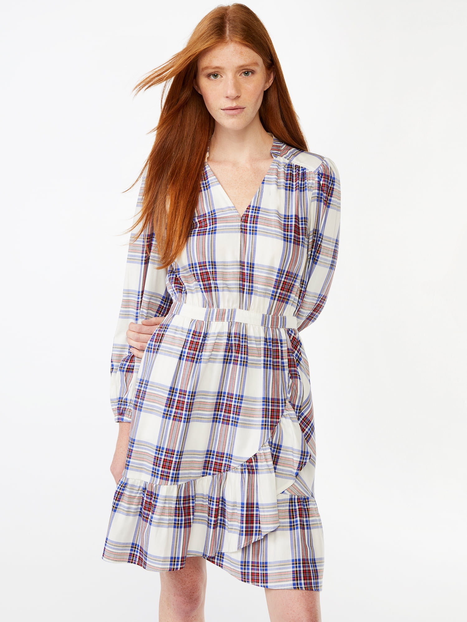 Free Assembly Womens V Neck Ruffle Mini Dress