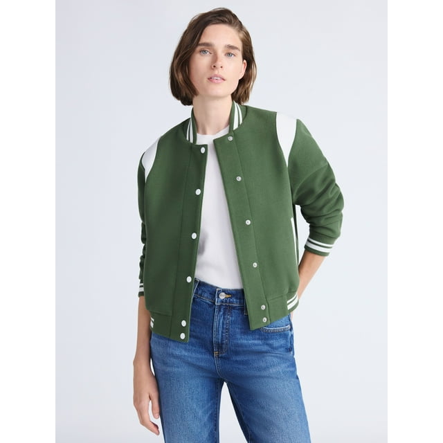 Free Assembly Women's Faux Wool Varsity Jacket, Sizes XS-XXL - Walmart.com