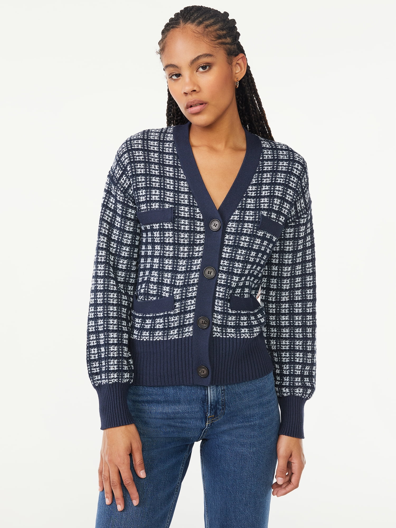 Free Assembly Women's Welt Pocket Sweater Cardigan - Walmart.com
