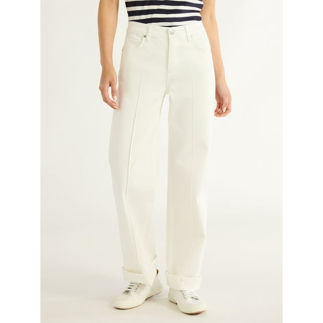 Free Assembly Women's Wide Leg High Rise Pintuck Jeans, 29” Inseam ...