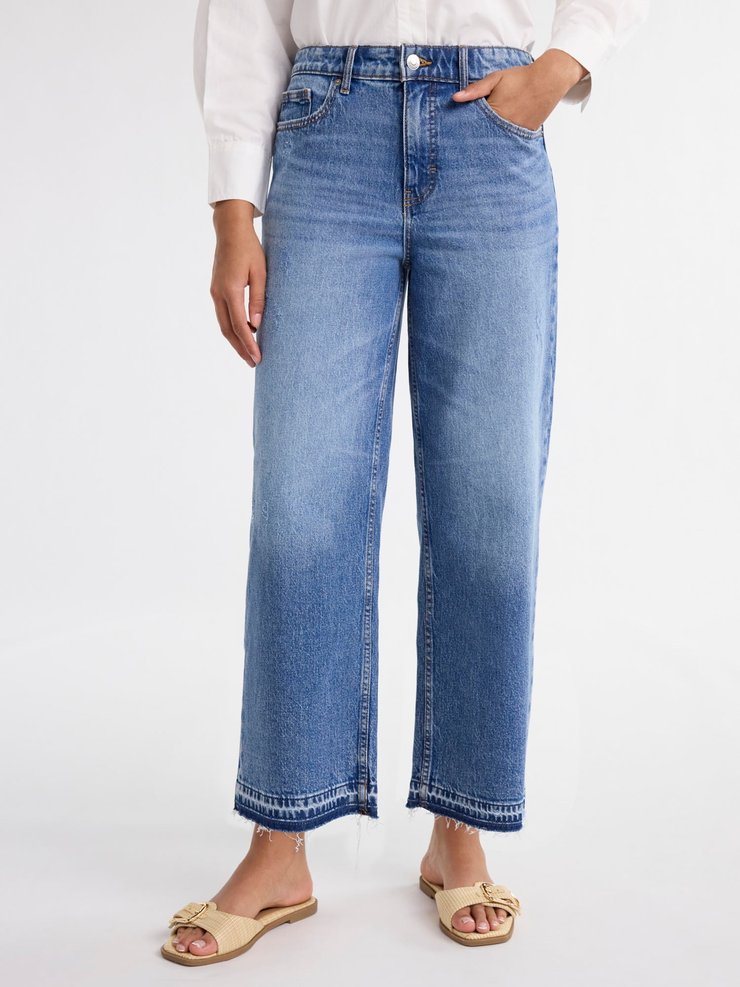 Free Assembly Women’s Wide Leg Release Hem Jeans, 26" Inseam, Sizes 0 ...