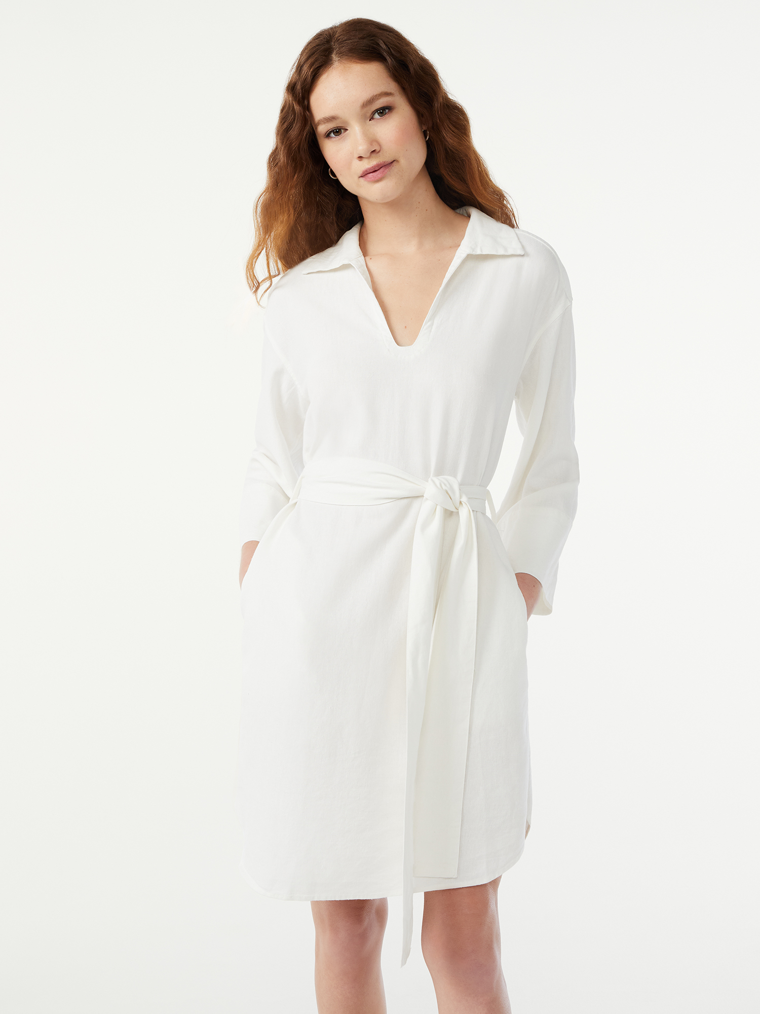 Free Assembly Women's Wide Sleeve Shirt Dress - Walmart.com