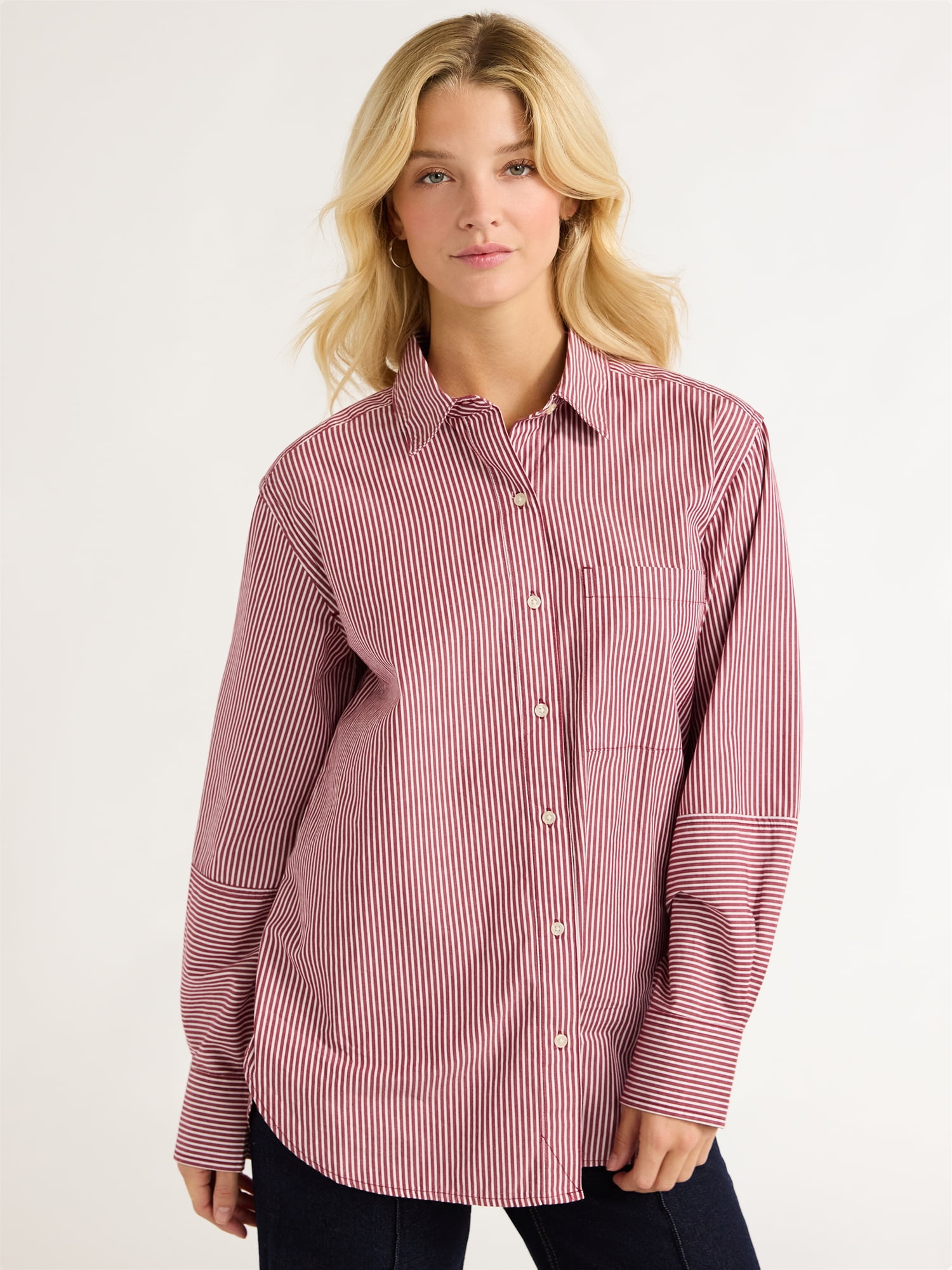 Free Assembly Women’s and Women's Plus Button Front Boxy Cotton Tunic ...