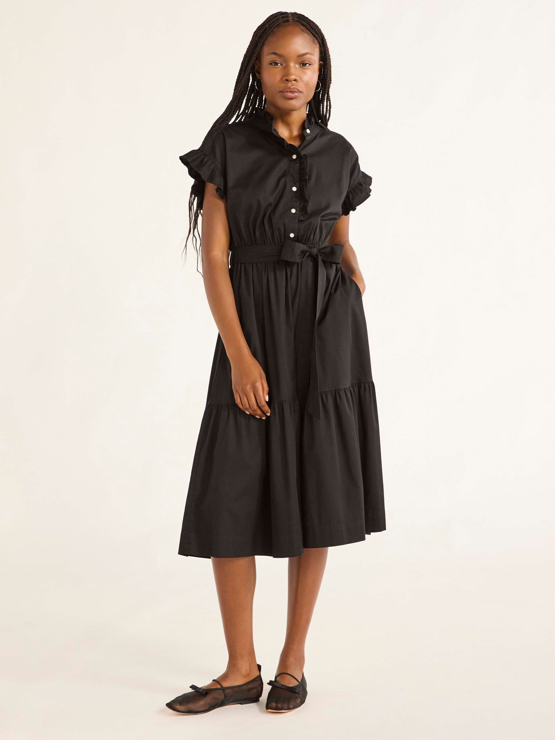 Free Assembly Women’s and Women's Plus Cotton Ruffle Midi Dress with ...