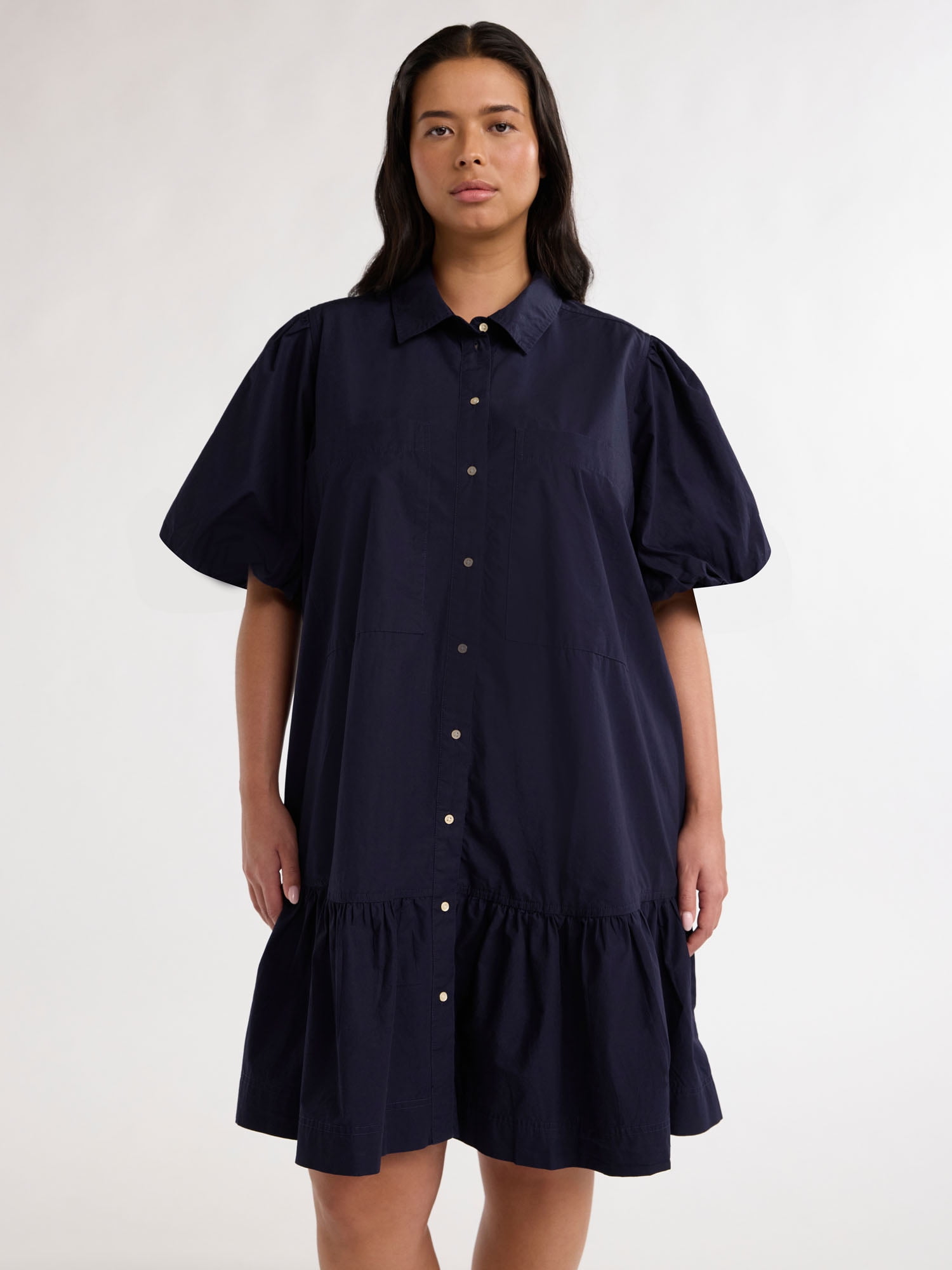 Assembly women's Plus Ruffle Mini Dress - Cotton Puff Sleeve - Walmart.com