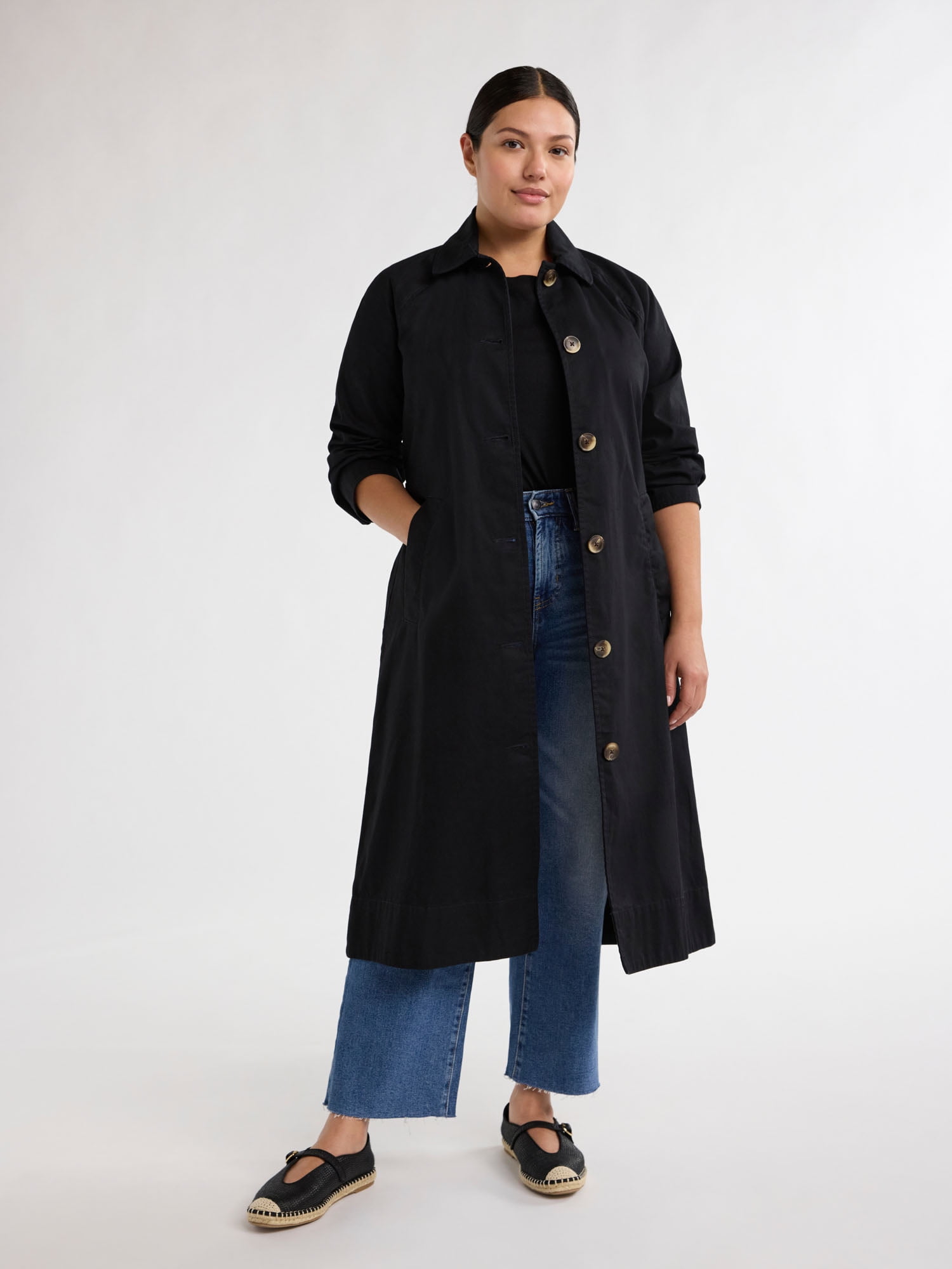 Free Assembly Women’s and Women's Plus Cotton Trench Coat, Sizes XS-4X ...