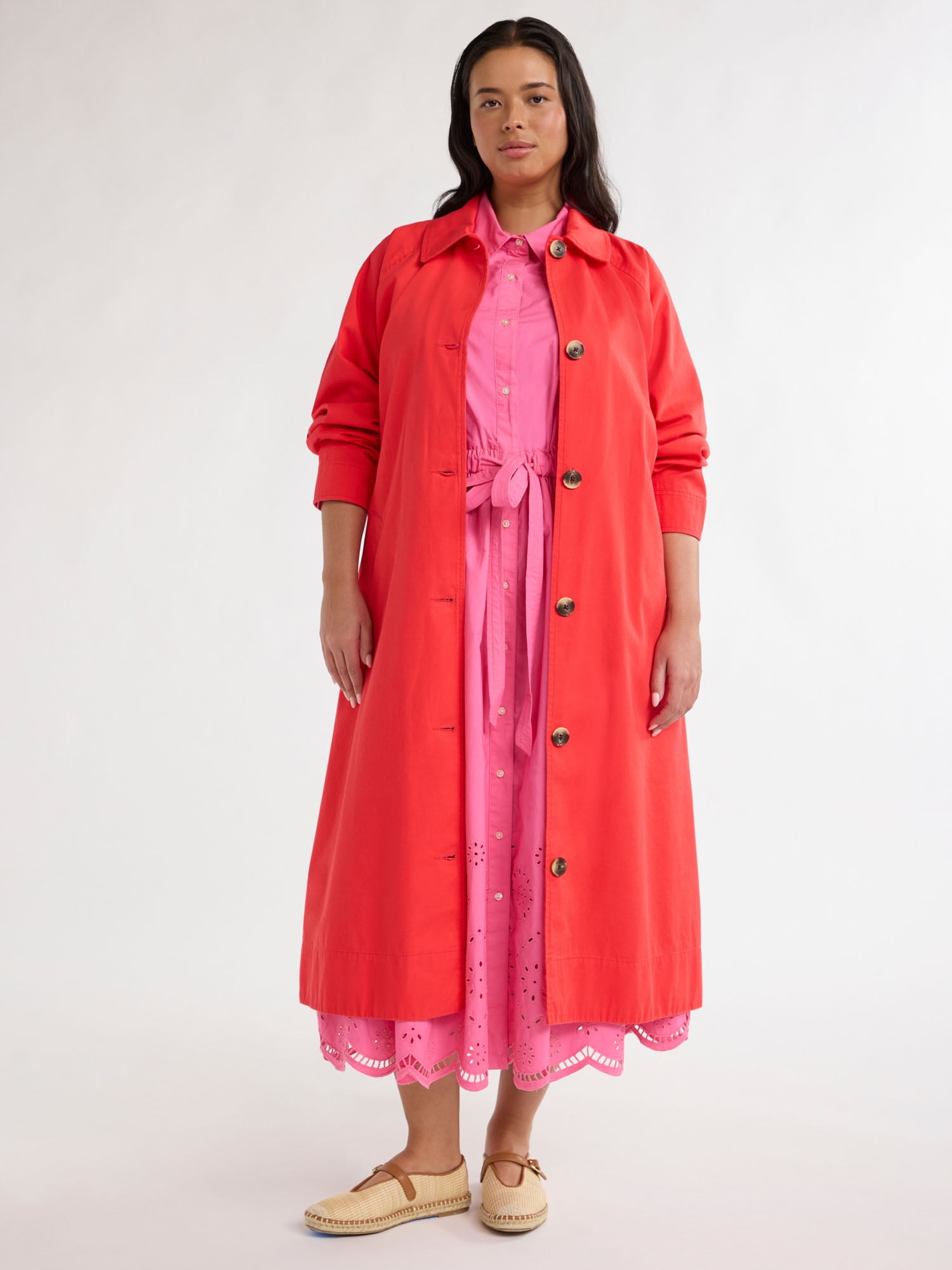 Free Assembly Women’s and Women's Plus Cotton Trench Coat, Sizes XS-4X ...