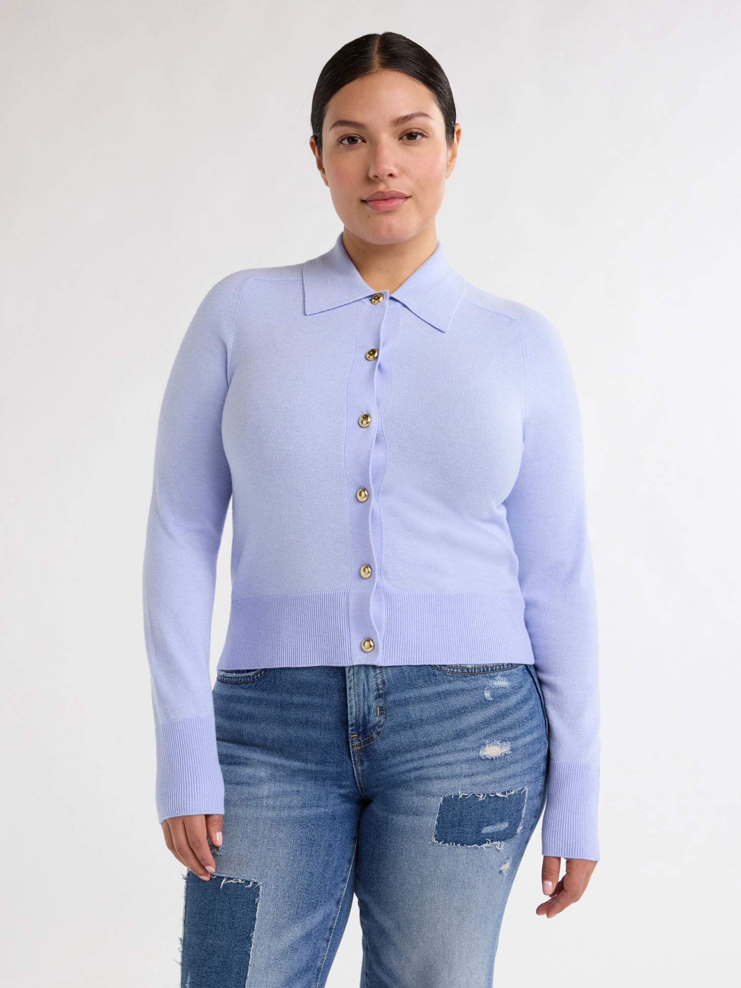 Free Assembly Women’s and Women's Plus Cozy Yarn Collared Cardigan ...