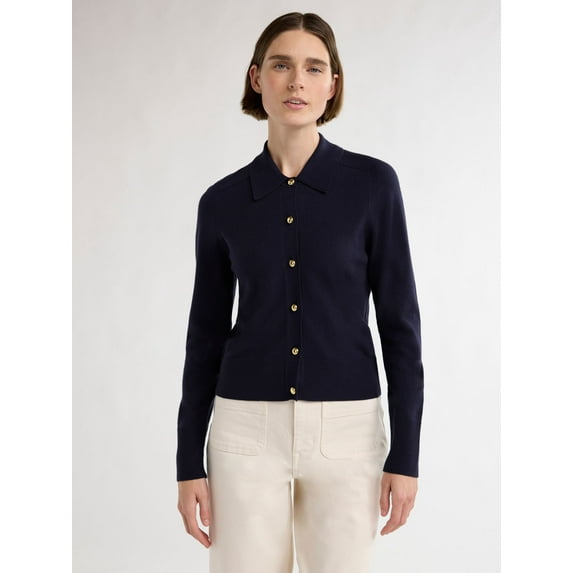 Free Assembly Women’s and Women's Plus Cozy Yarn Collared Cardigan ...