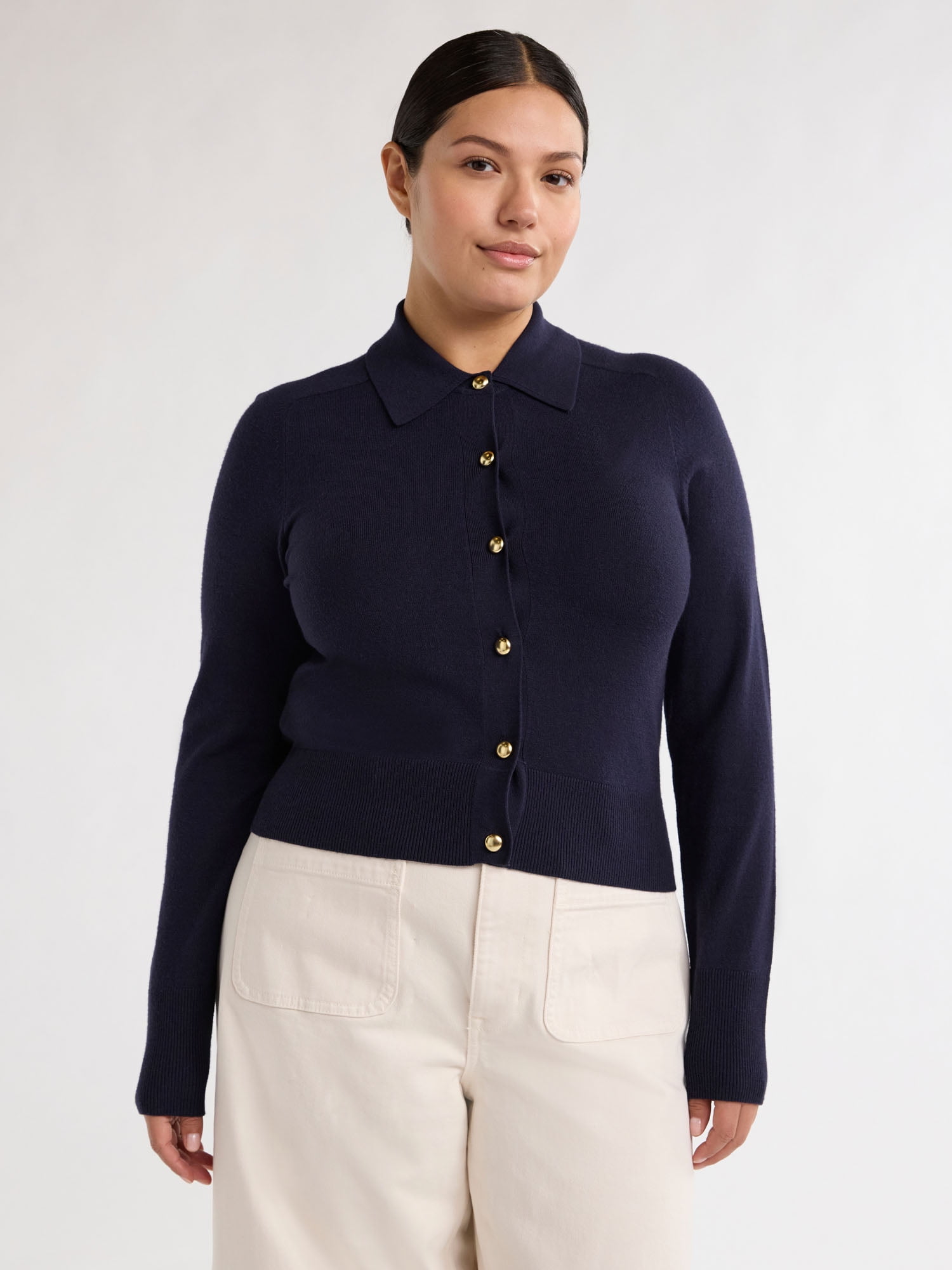 Free Assembly Women’s and Women's Plus Cozy Yarn Collared Cardigan ...