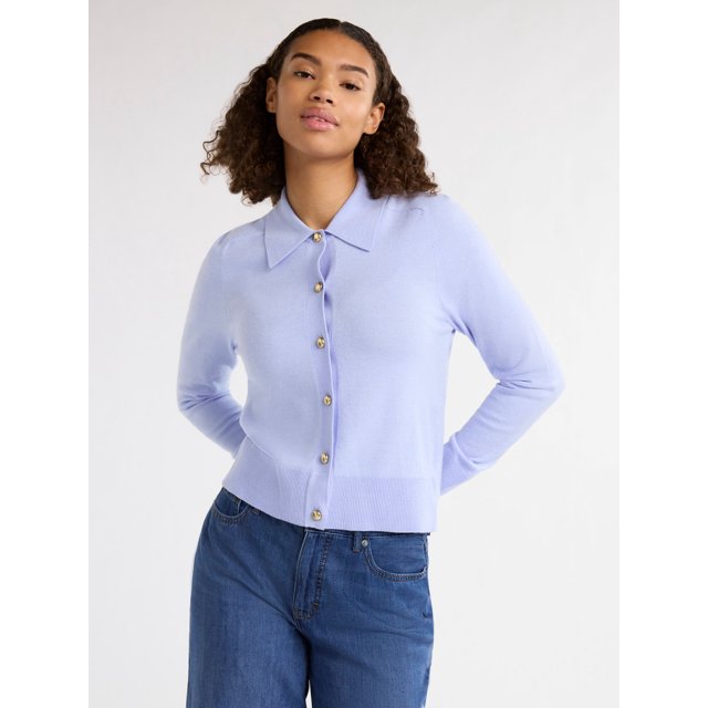 Free Assembly Women’s and Women's Plus Cozy Yarn Collared Cardigan ...