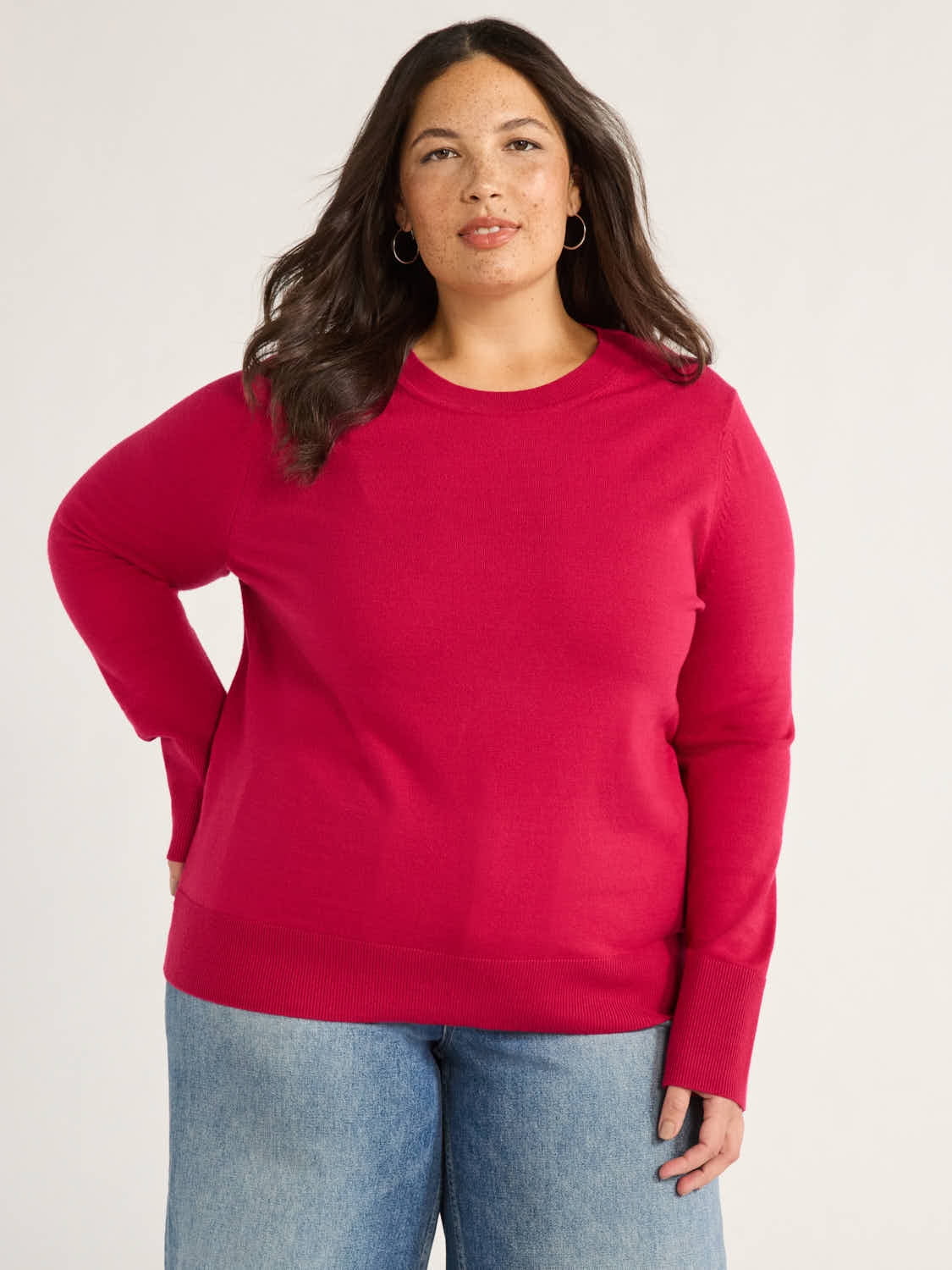 Free Assembly Women’s and Women's Plus Cozy Yarn Crewneck Sweater with ...