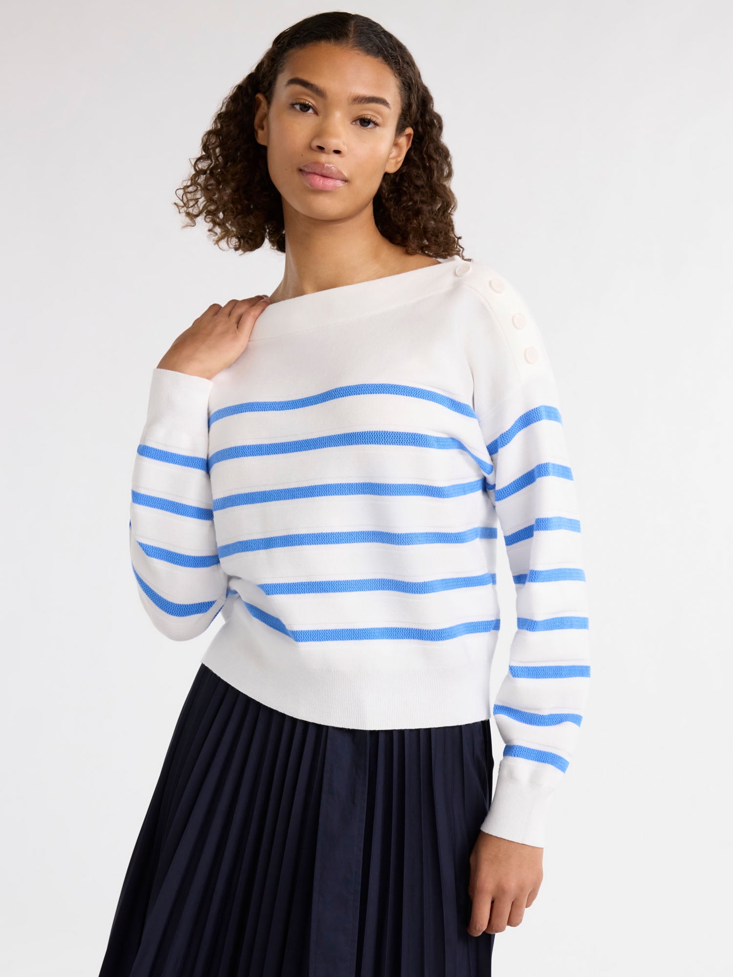 Free Assembly Women’s and Women's Plus Cropped Button Shoulder Sweater ...