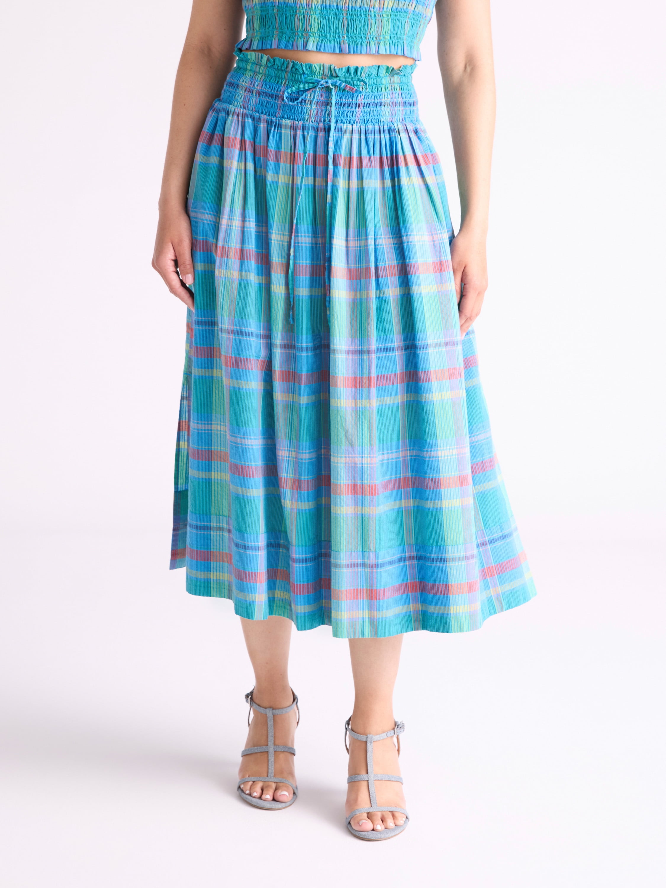 Free Assembly Women's and Women's Plus Smocked Cotton Maxi Skirt, Sizes ...