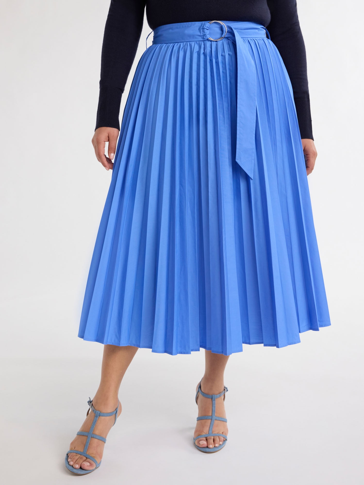 Free Assembly Women's and Women's Plus Sunburst Pleat Maxi Skirt, Sizes ...