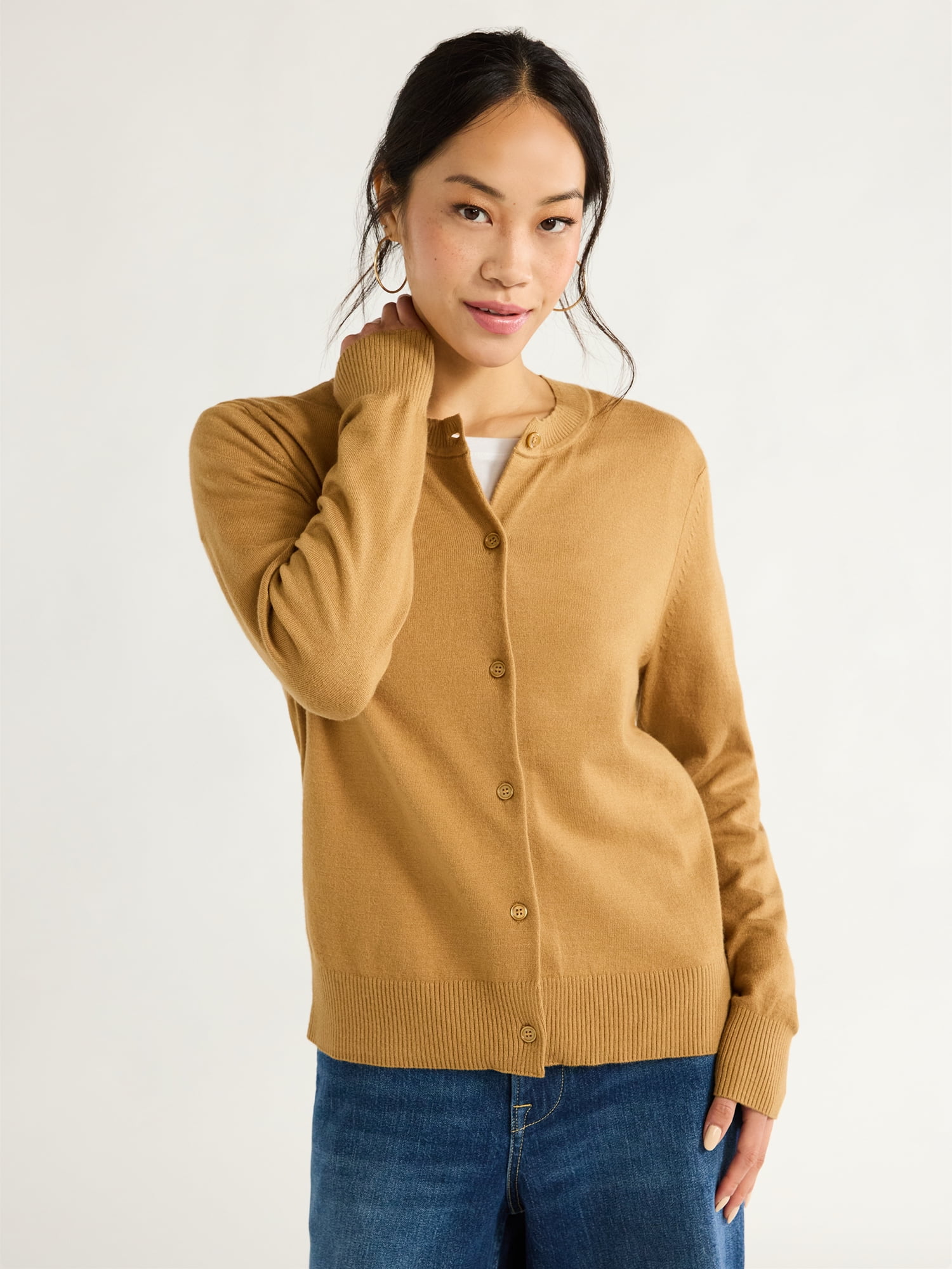 Free Assembly Women’s and Women's Plus Cozy Yarn Crewneck Cardigan ...