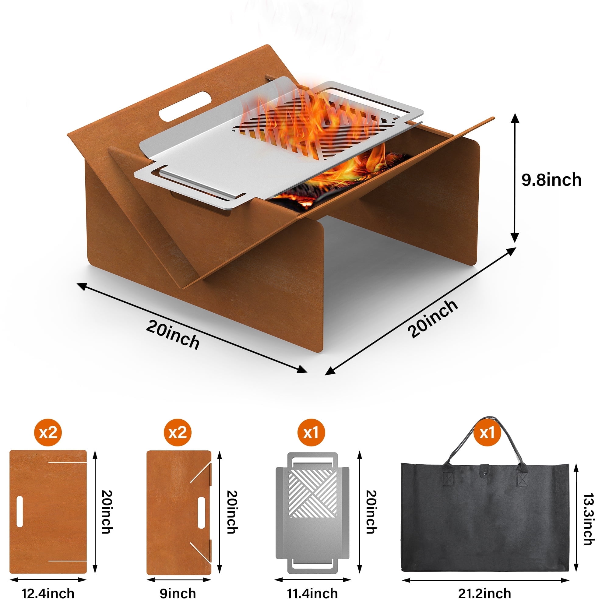 Free Carry Bag Sent! Gnee 20" Firepit with Grill Rack for BBQ ...