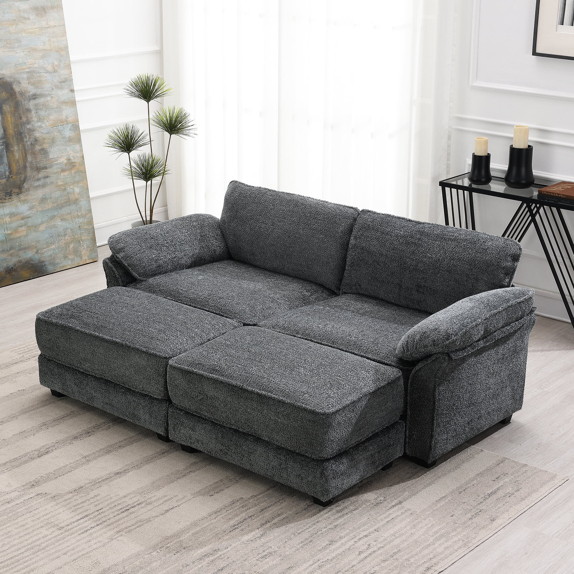 MAYEERTY Modular Convertible Sectional Sofa Bed - 4-Seat Upholstered ...