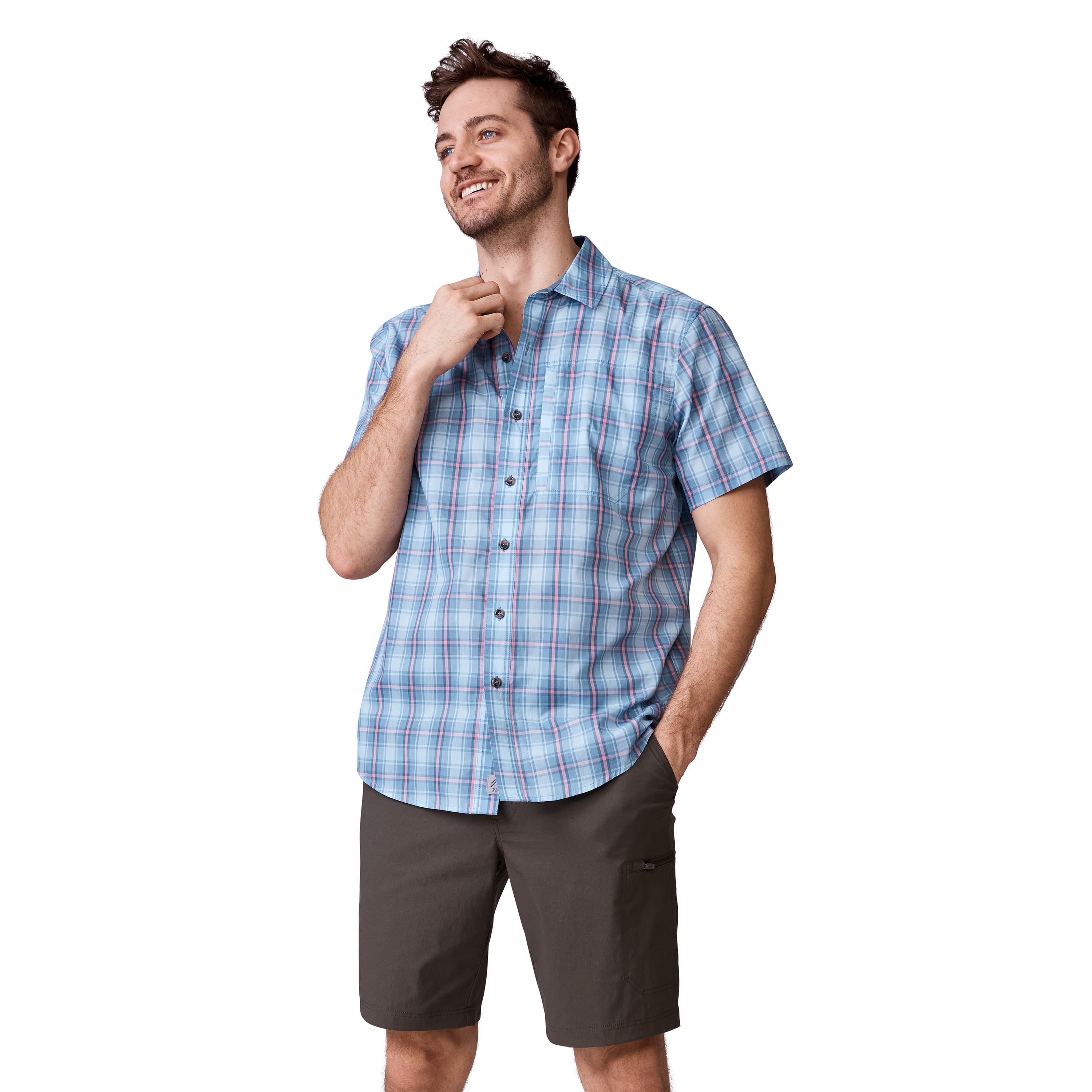 Free Country Men's Excursion Short Sleeve Poplin Shirt Airy Blue S ...