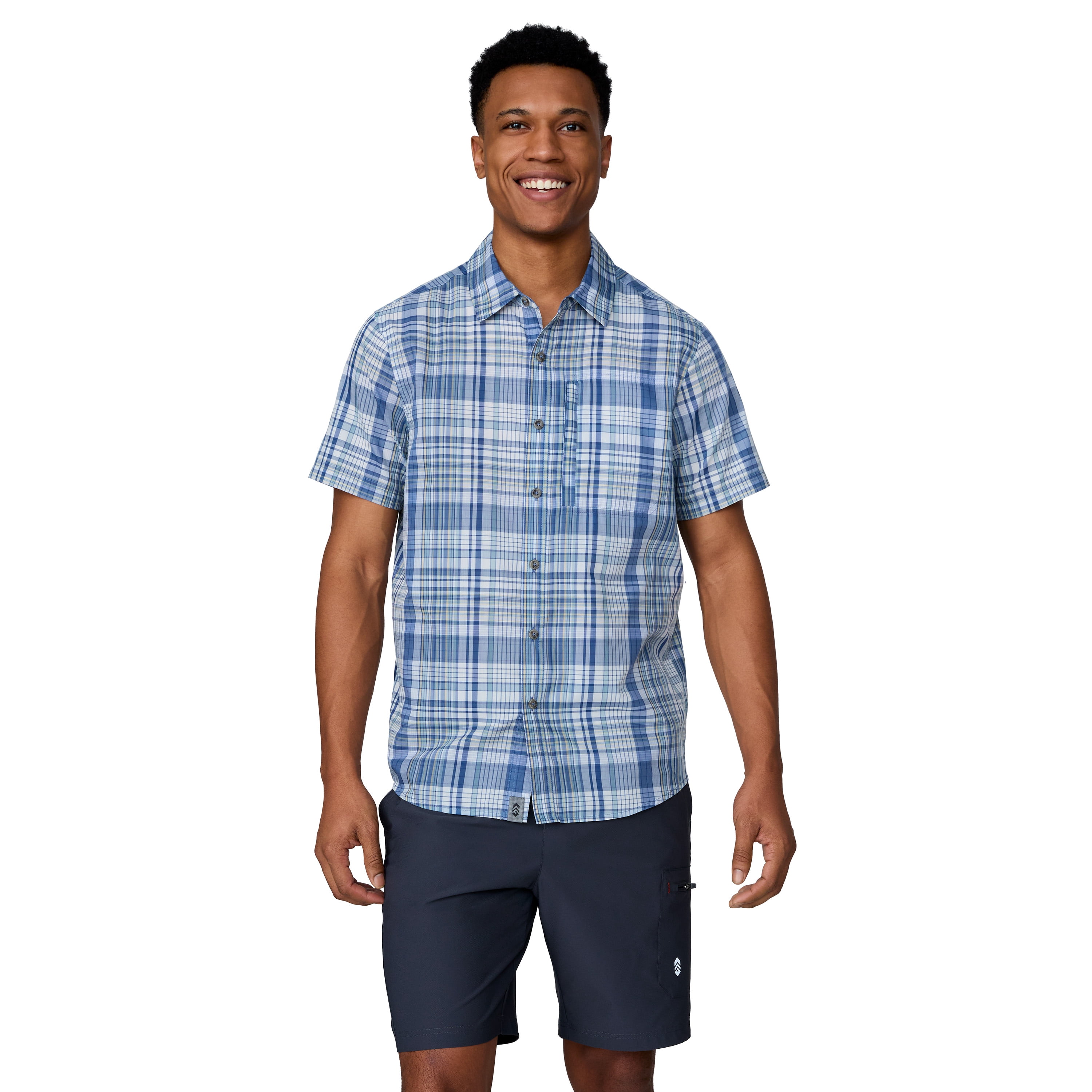 Free Country Men's Excursion Short Sleeve Poplin Shirt Denim Plaid S ...