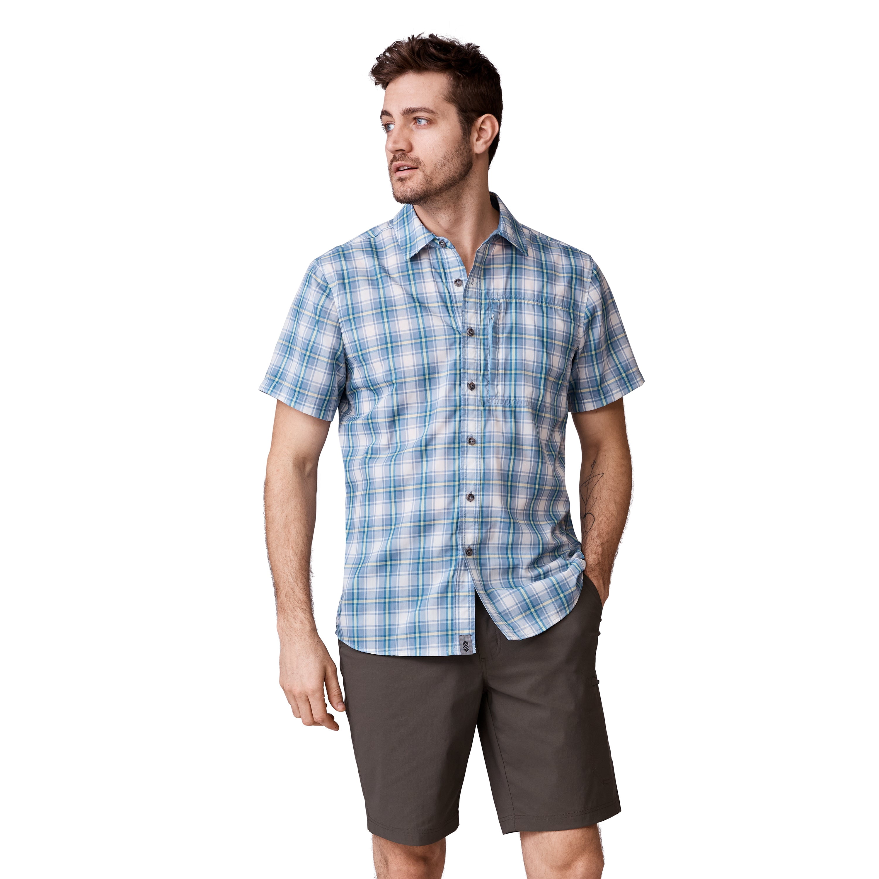 Free Country Men's Excursion Short Sleeve Poplin Shirt Vintage Cream L ...
