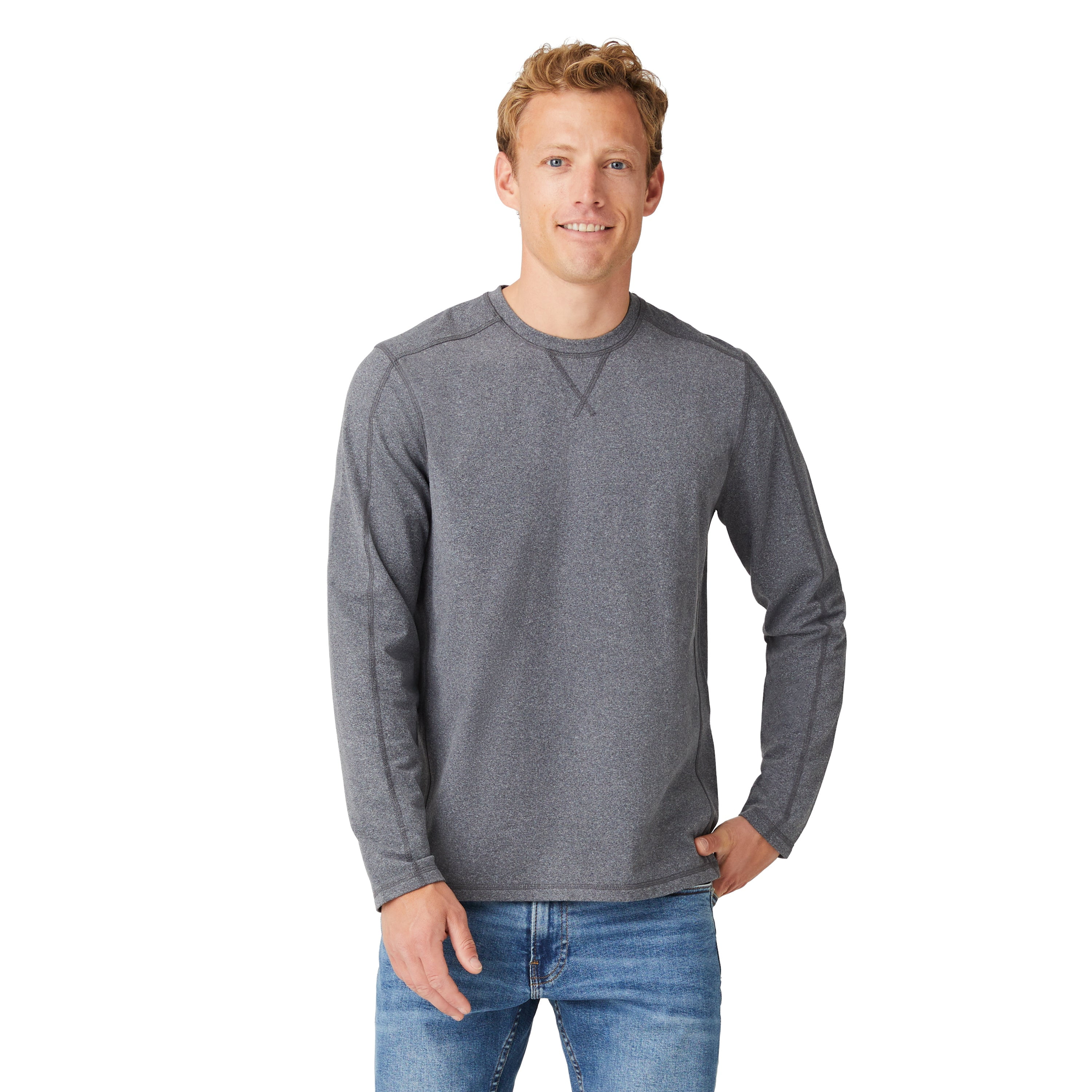 Free Country Men's FreeCycle® Sueded Long Sleeve Crew Neck Medium Grey ...