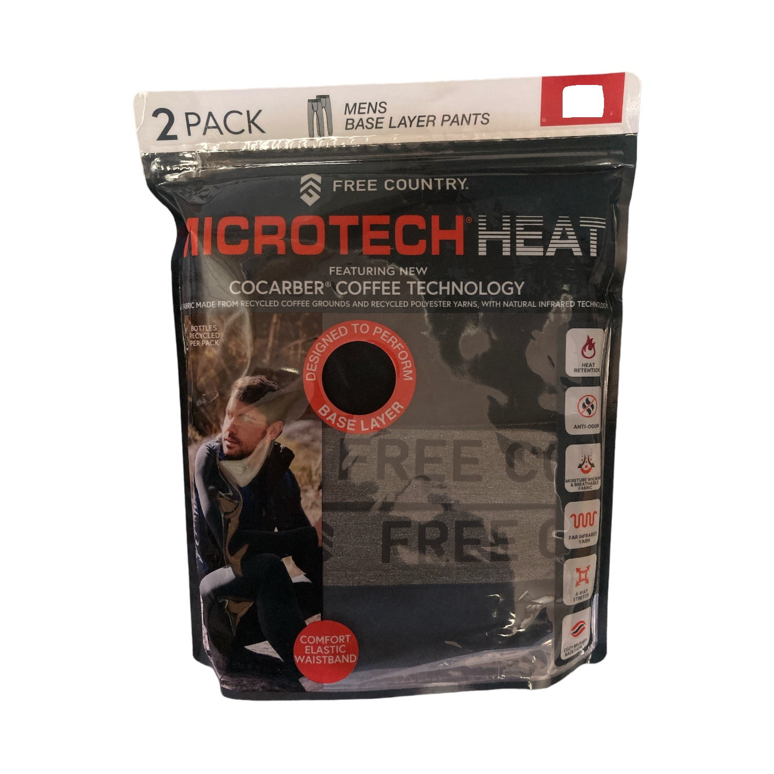 Free Country Men's Microtech Heat Cocarber Base Layer Pant, 2 Pk (S ...