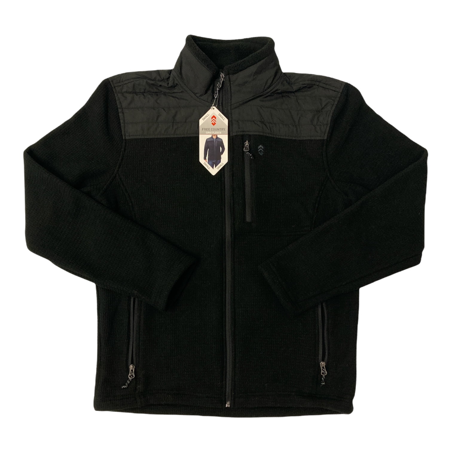 Free Country Men's Soft Full Zip Grid Fleece Jacket (Black, L ...