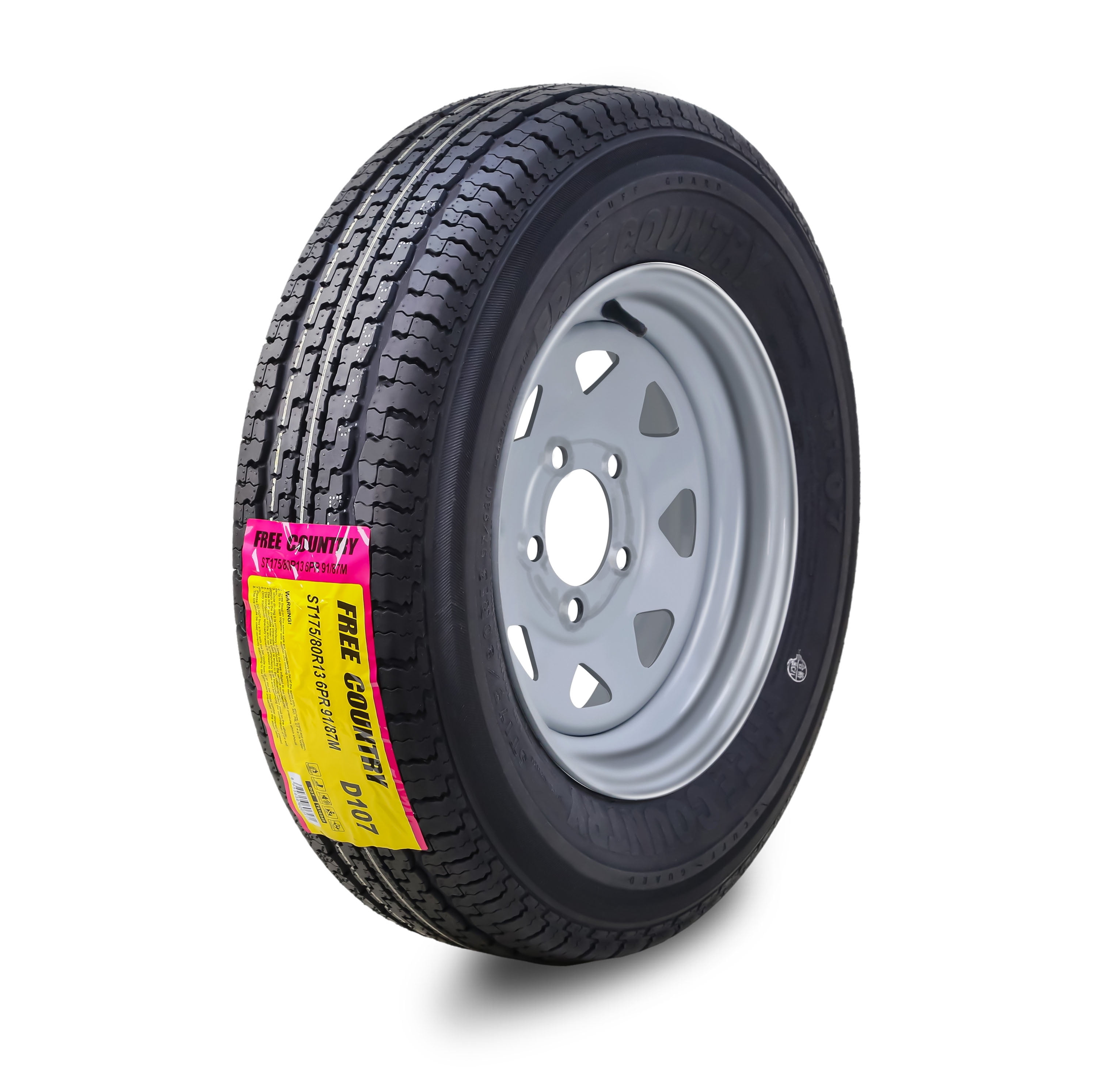 Free Country Trailer Tire Wheel Assembly ST175/80R13 6-Ply C 91M 5 Lug ...