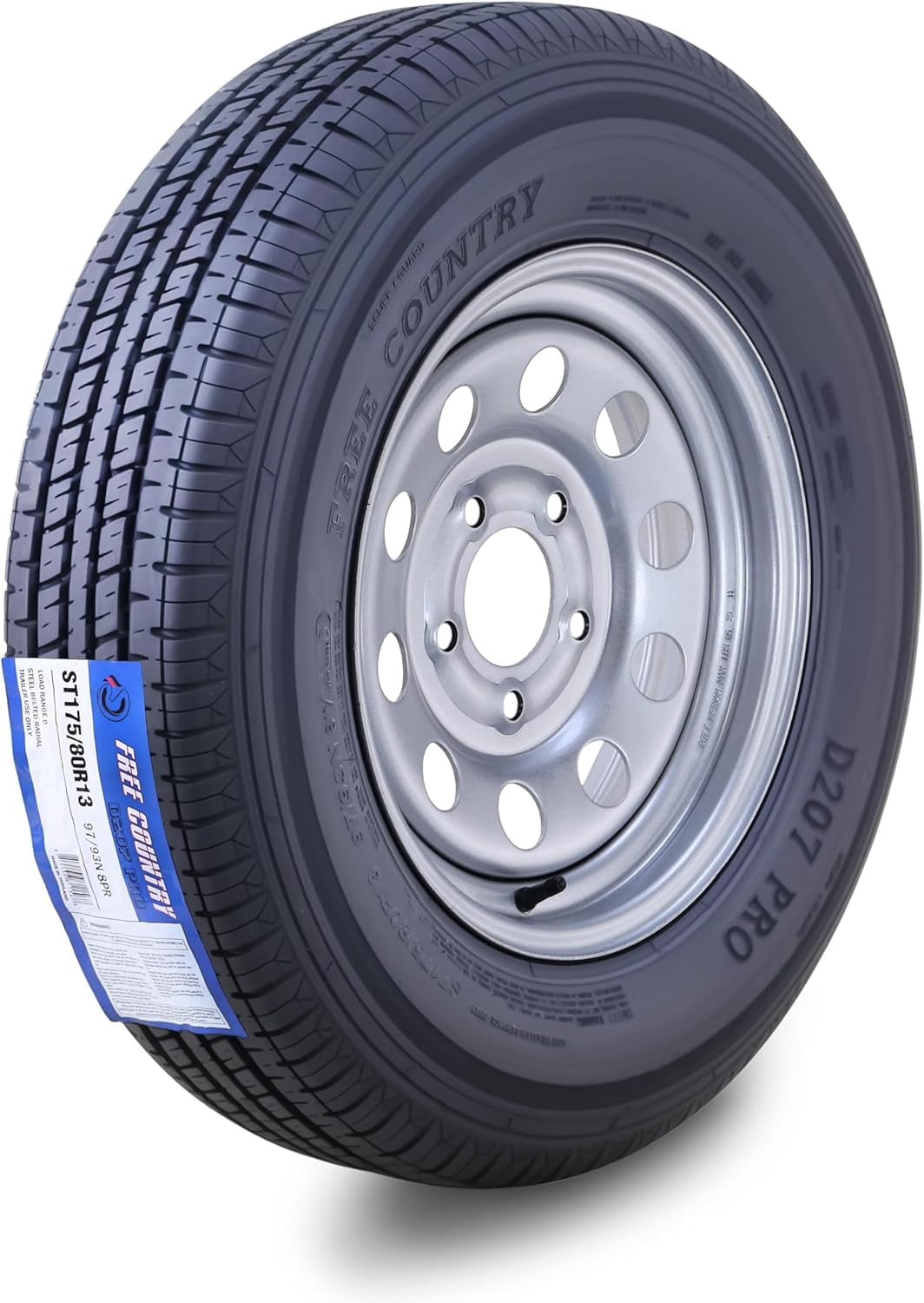 FREE COUNTRY Trailer Tire Wheel Assembly ST175/80R13 8 Ply D 97M 5 Lug ...