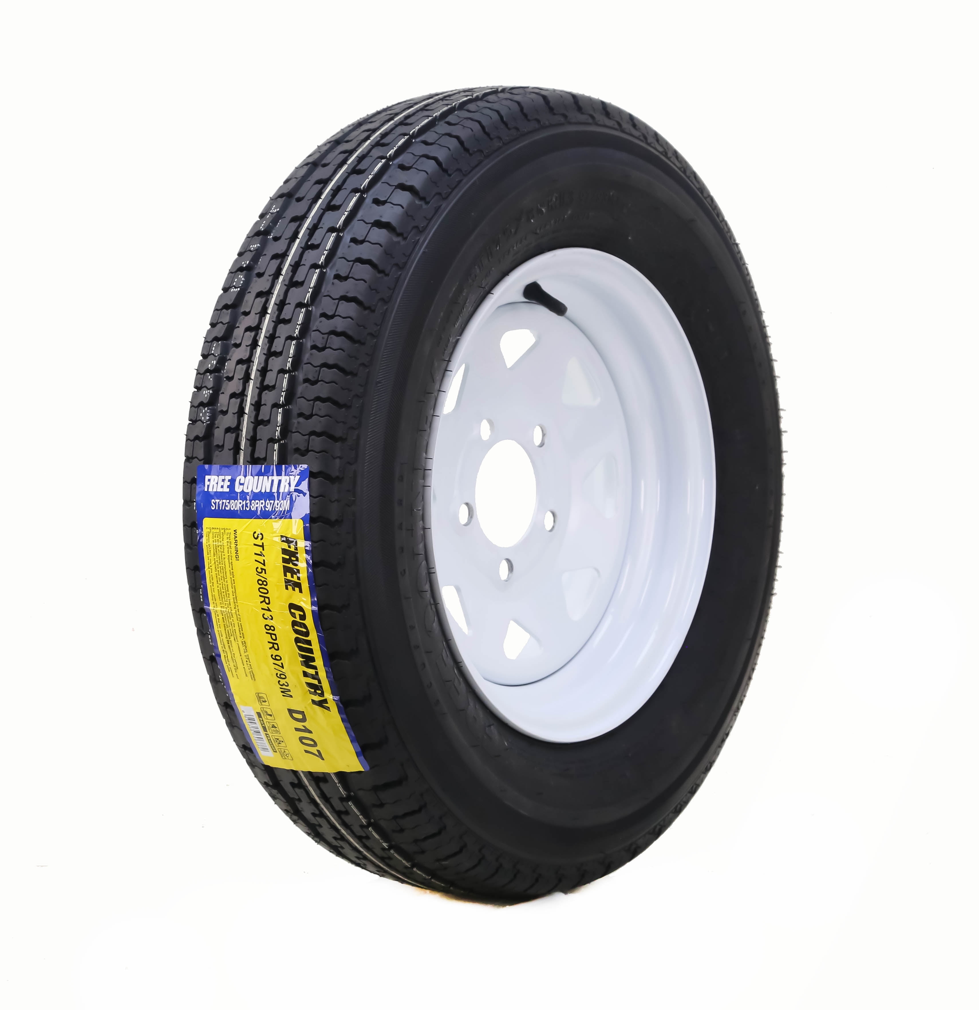 FREE COUNTRY Trailer Tire Wheel Assembly ST175/80R13 8-Ply D 97M 5 Lug ...