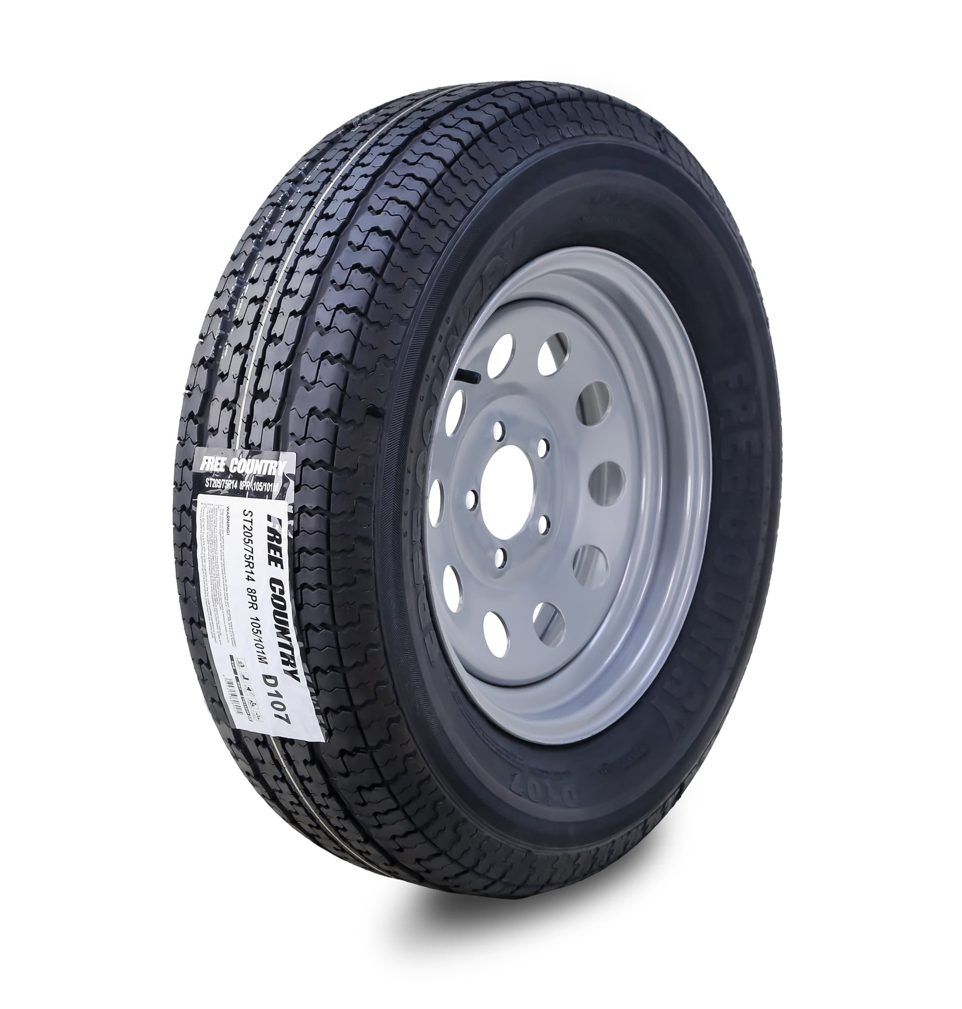 FREE COUNTRY Trailer Tire Wheel Assembly ST205/75R14 8-Ply D 105M 5 Lug ...