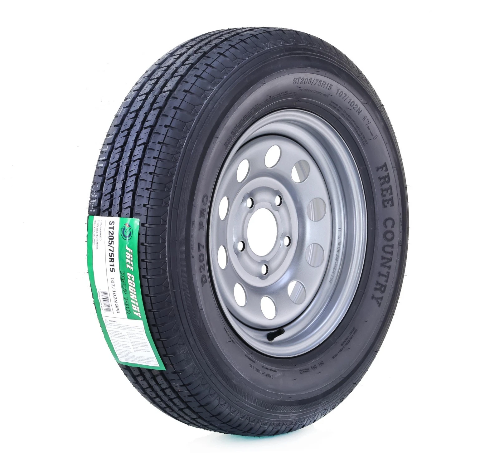 FREE COUNTRY Trailer Tire Wheel Assembly ST205/75R15 8-Ply D 107M 5 Lug ...