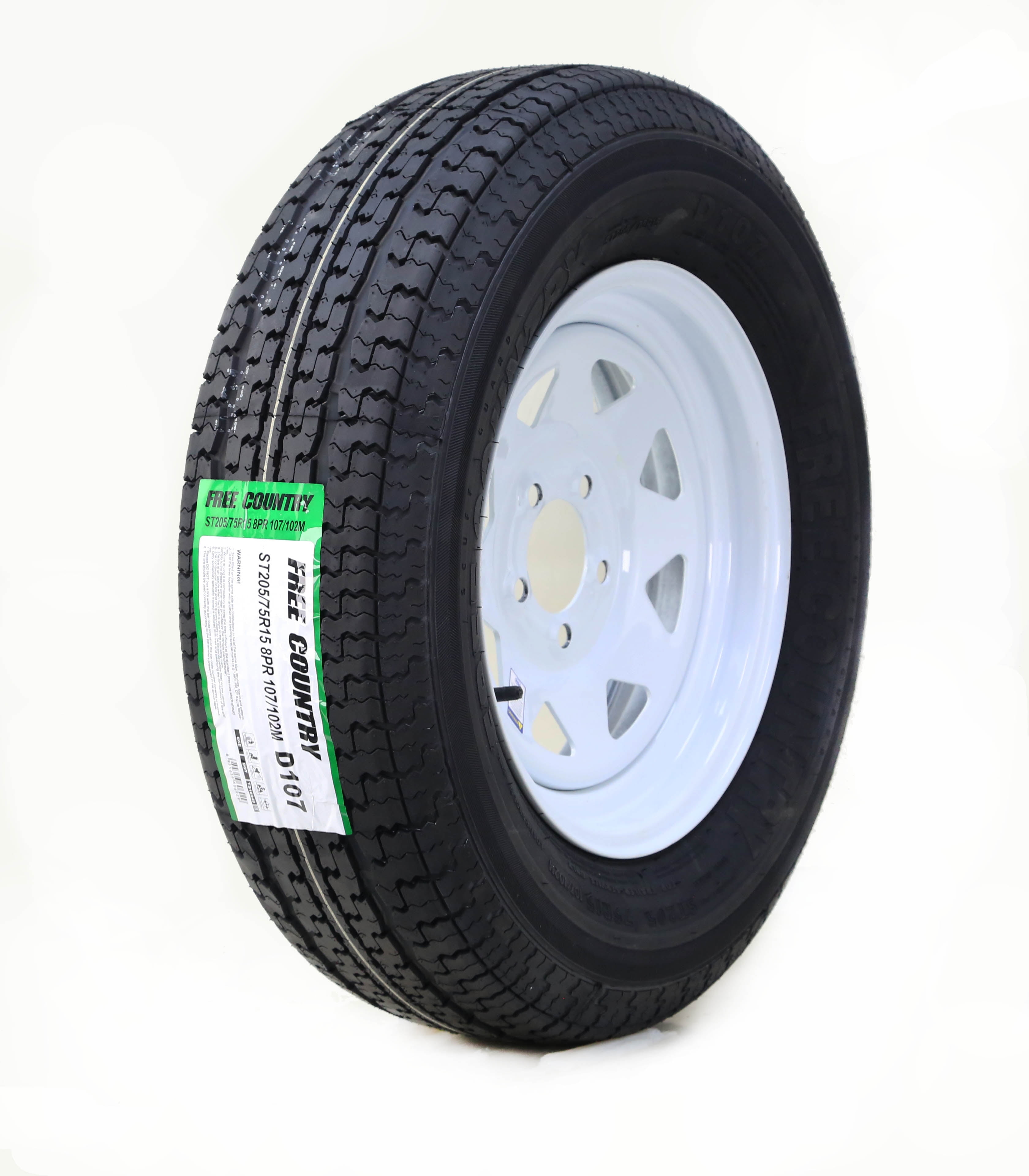 Free Country Trailer Tire Wheel Assembly ST205/75R15 8-Ply D 107M 5 Lug ...