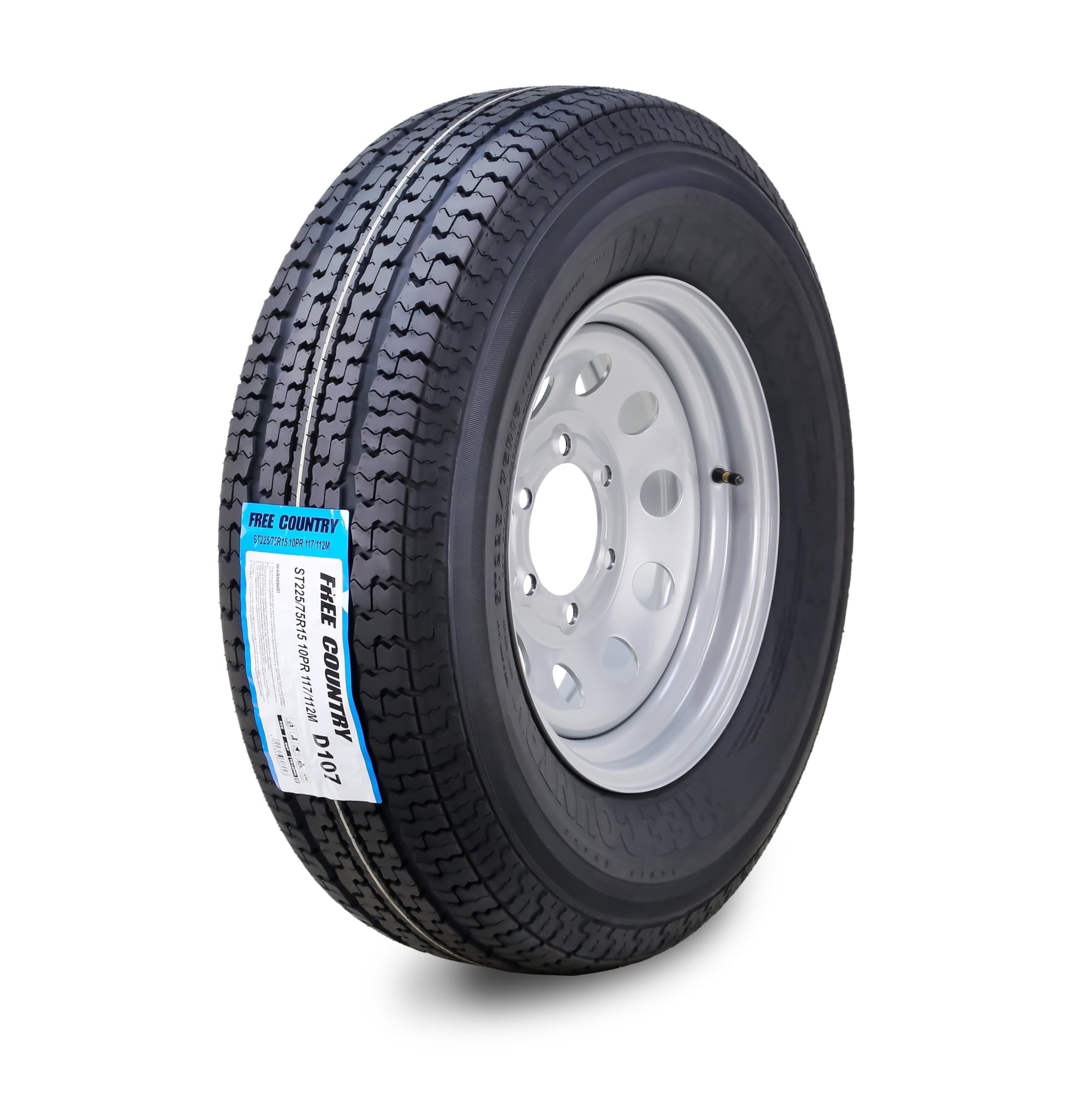 FREE COUNTRY Trailer Tire Wheel Assembly, ST225/75R15 10-Ply E 117M, 6 ...