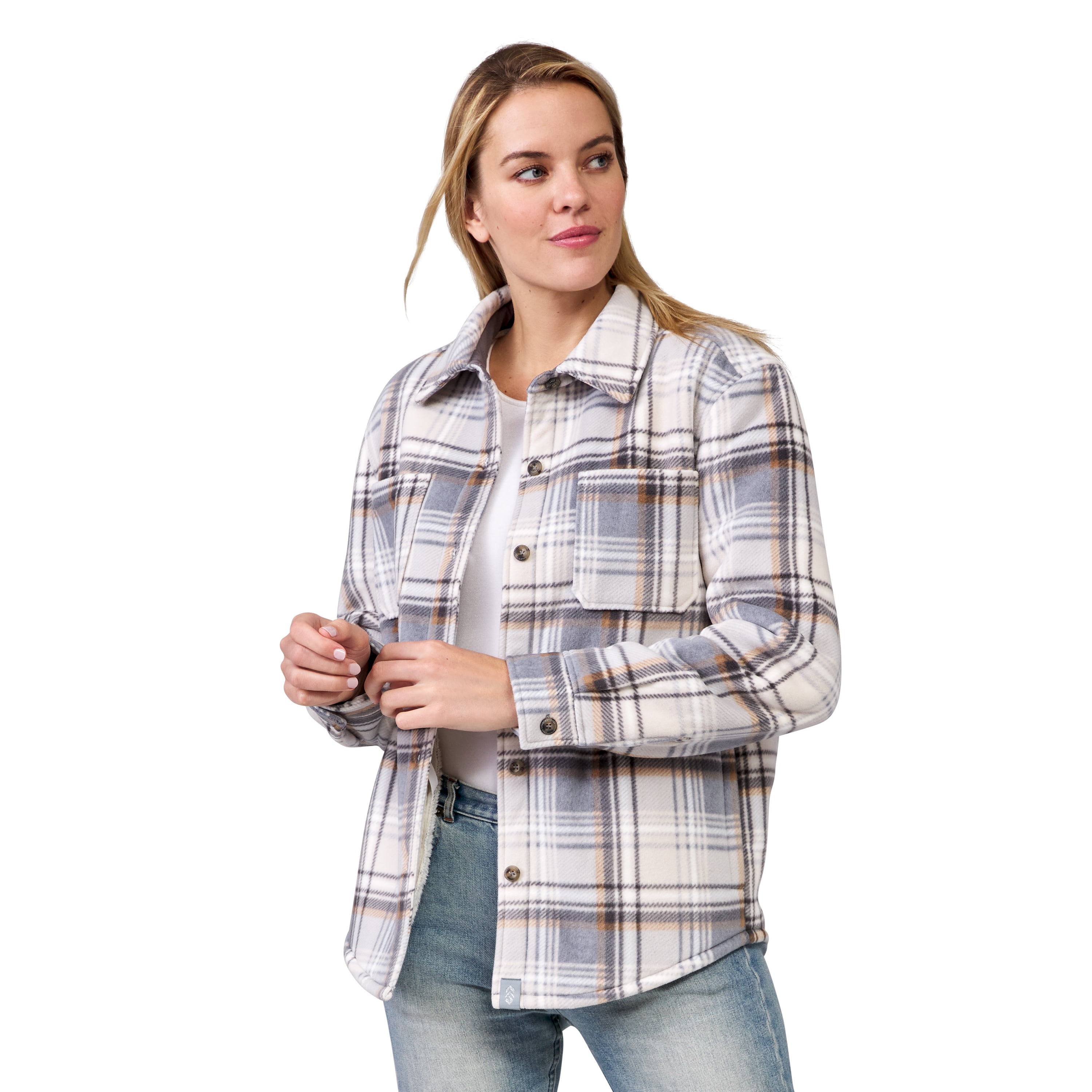 Free Country Women's Chill Out Fleece Shirt Jacket Cream Plaid S ...