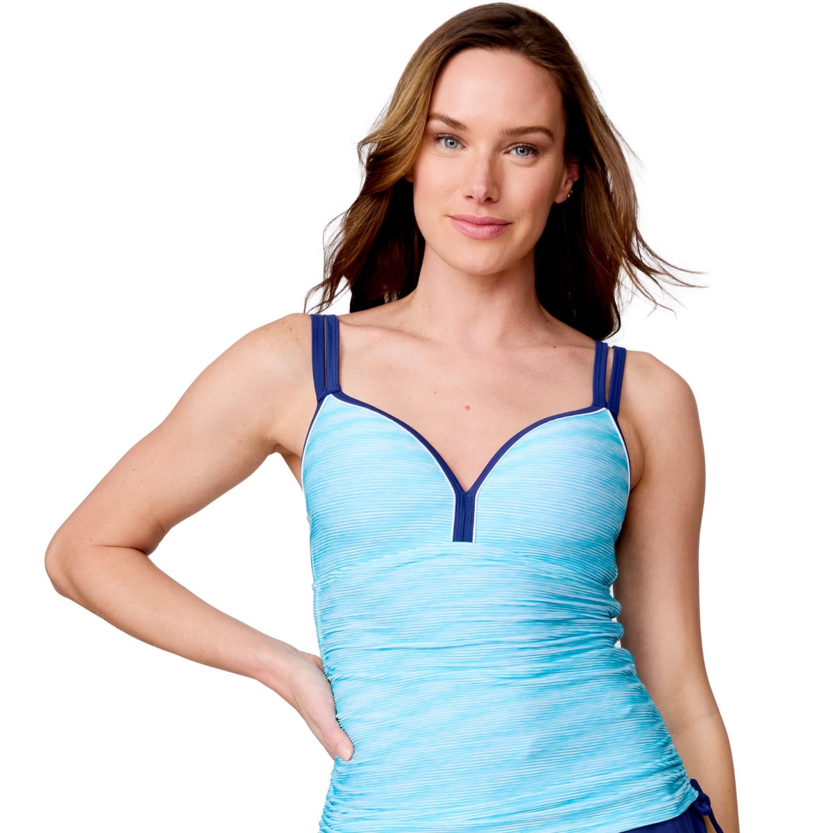 Free Country Women's Double Strap Tankini Top Aquatopia Textured Stripe ...