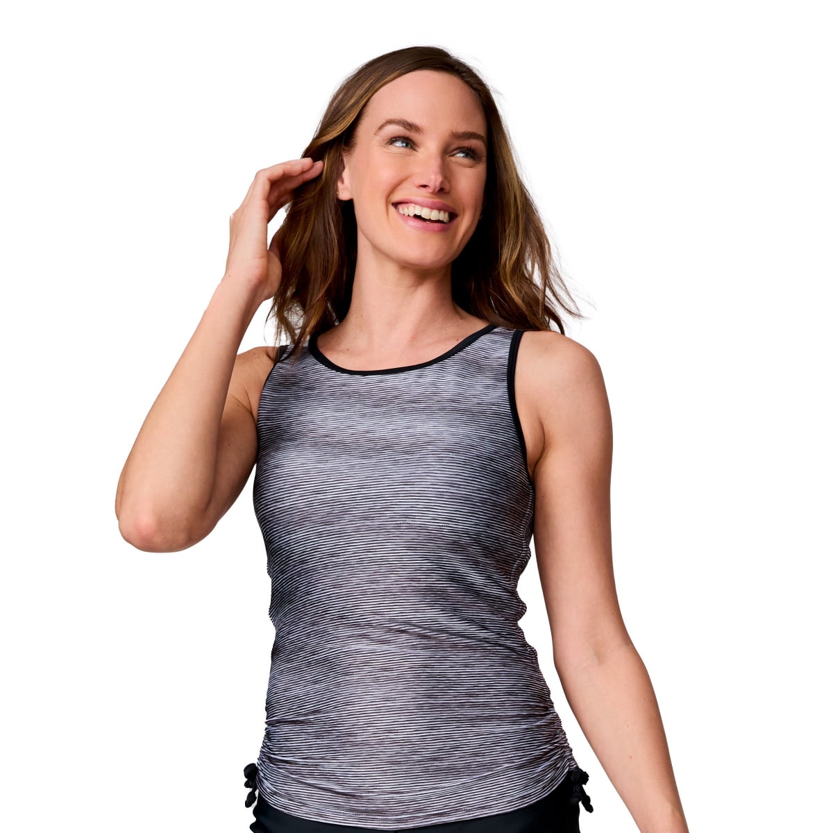 Free Country Women's Full Side Shirring Tankini Top Black Textured ...
