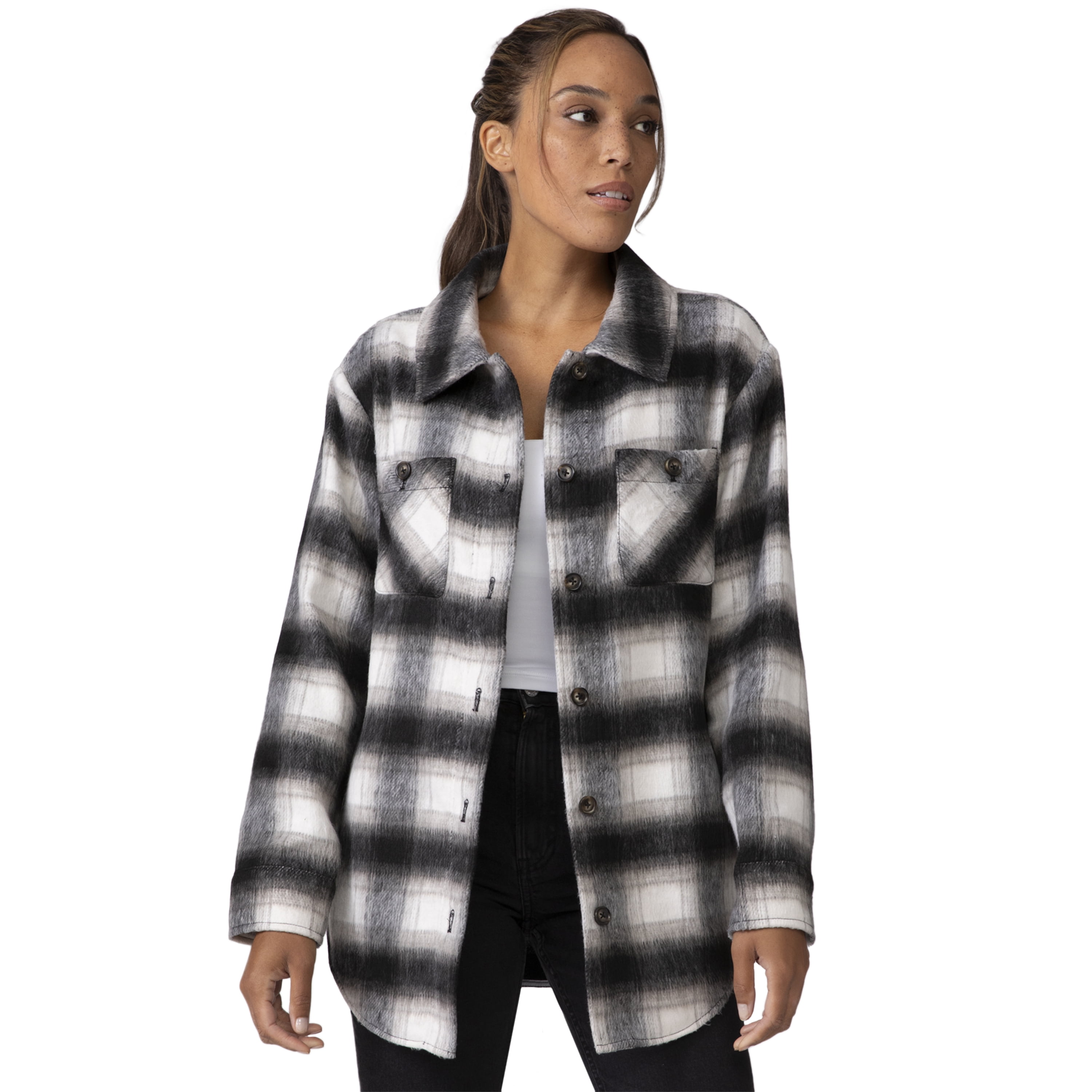 Free Country Women's Hayley Plaid Shacket Black Plaid S - Walmart.com