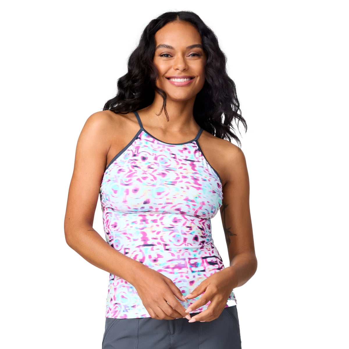 Free Country Women's High Neck Macrame Back Tankini Top Cerise Mirage M ...