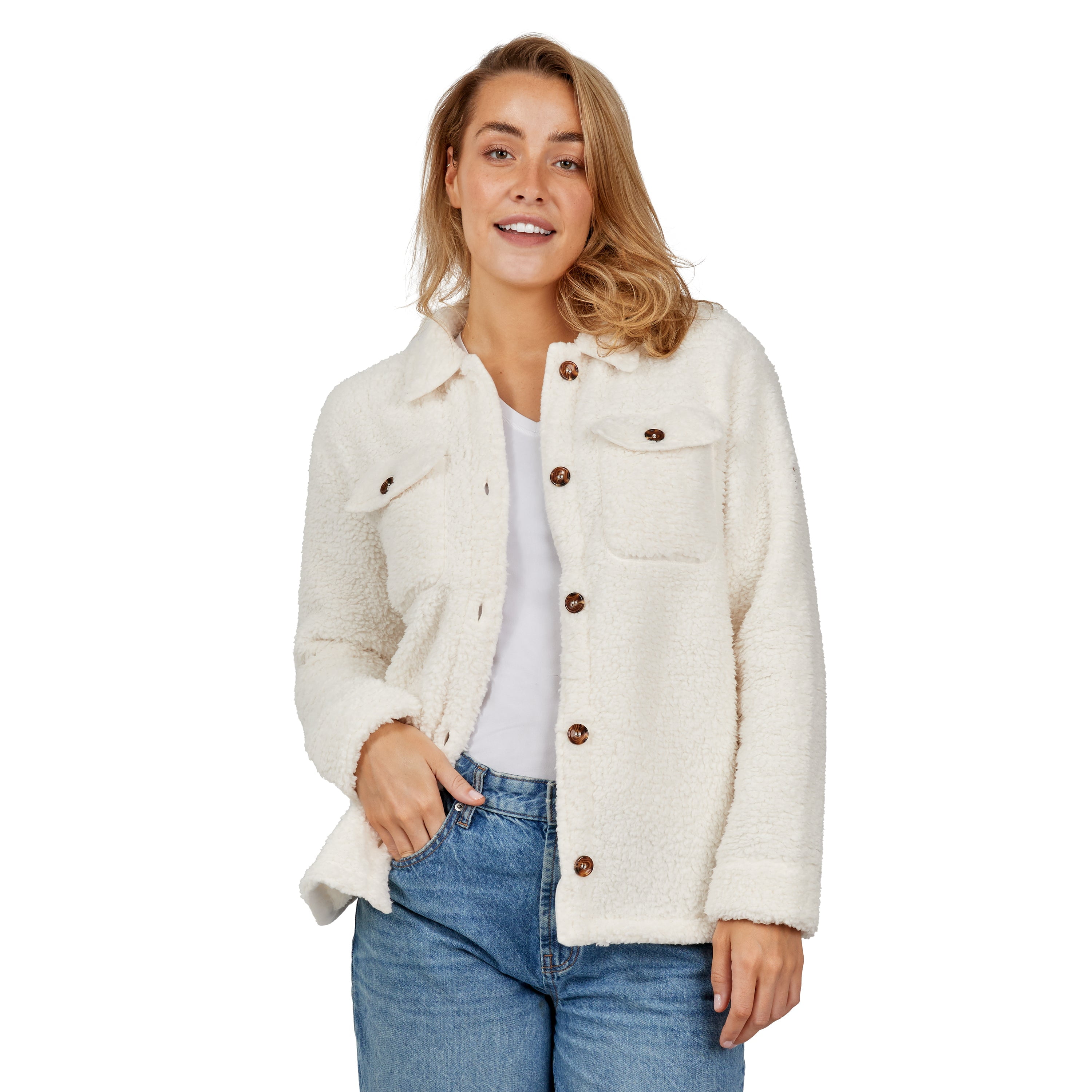 Free Country Women's High Pile Shacket Off-White XL - Walmart.com