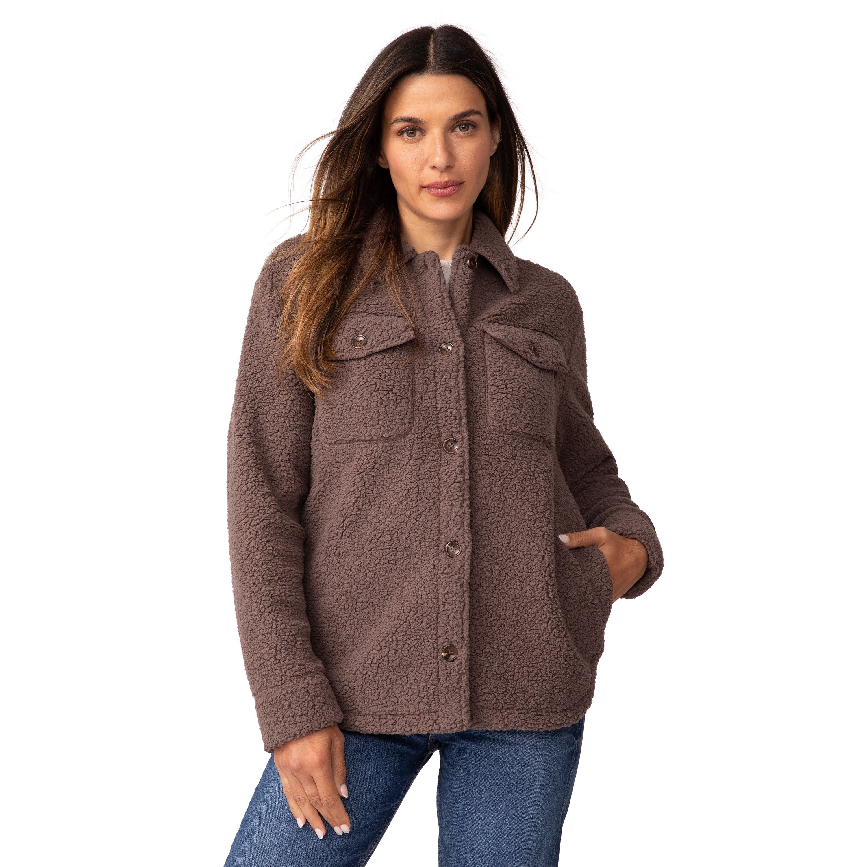 Free Country Women's High Pile Shacket Driftwood XS - Walmart.com