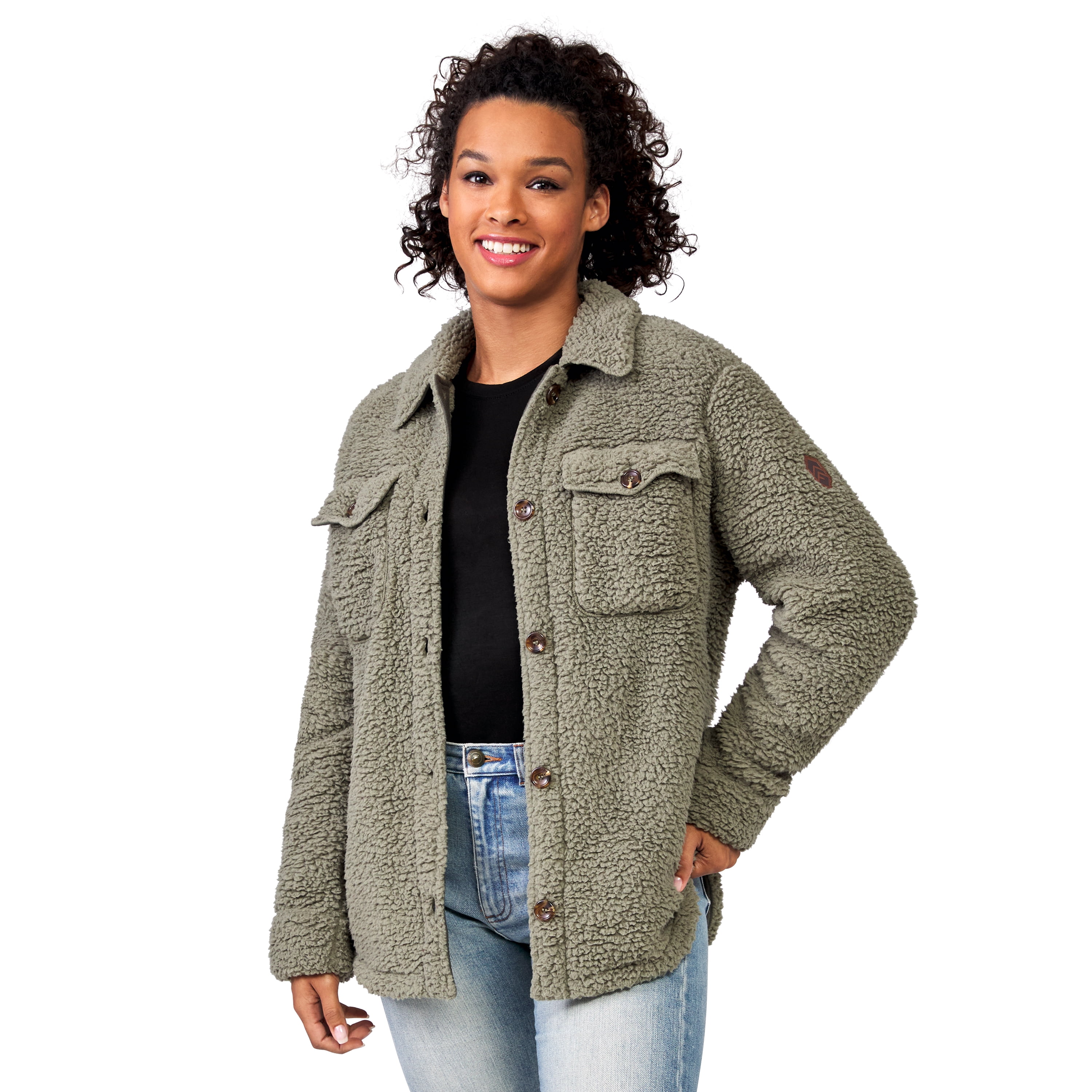 Free Country Women's High Pile Shacket Olive Vine XL - Walmart.com