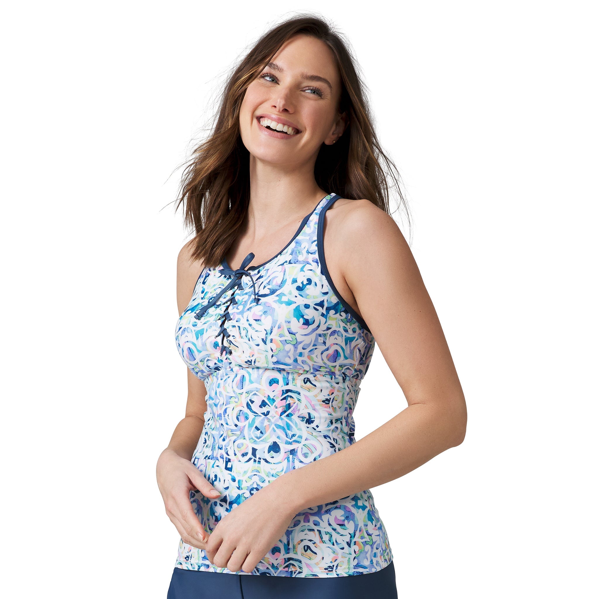 Free Country Women's Lace Up Racerback Tankini Top Periwinkle Mosaic ...
