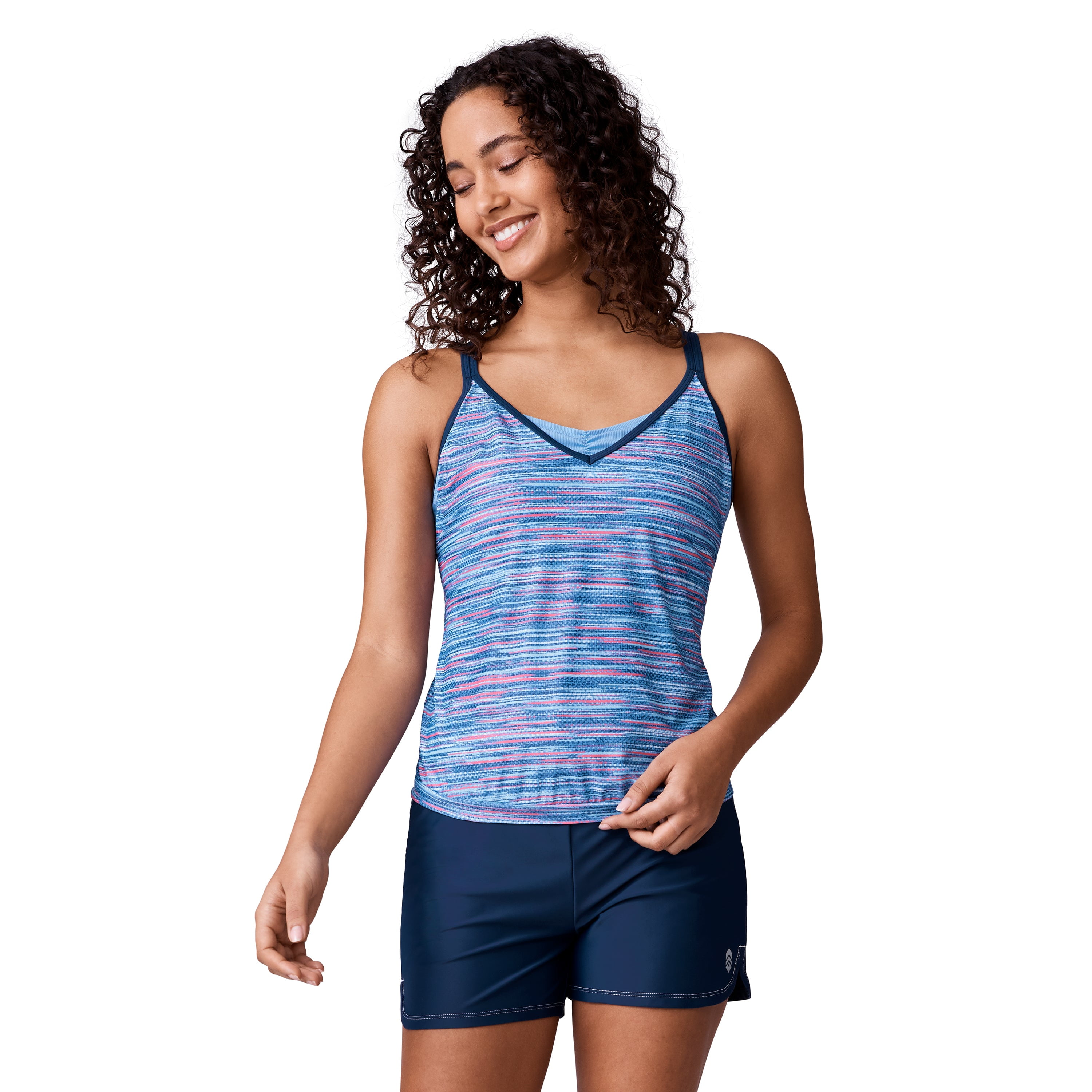 Free Country Women's Ocean Mesh V-Neck Blouson Tankini Top Sky L ...