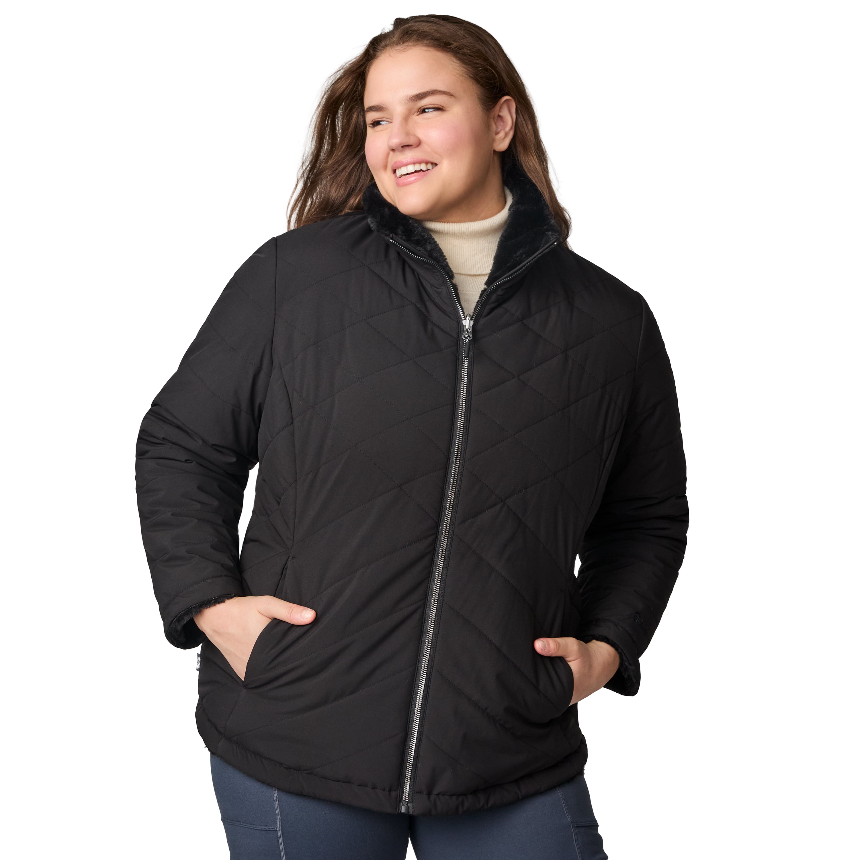 Free Country Women's Plus Size Cirrus Quilted Reversible Jacket Black ...