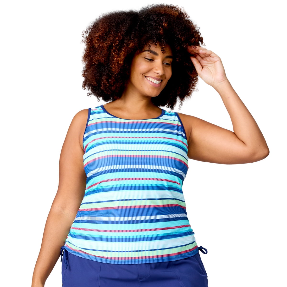 Free Country Women's Plus Size Full Side Shirring Tankini Top Marine ...