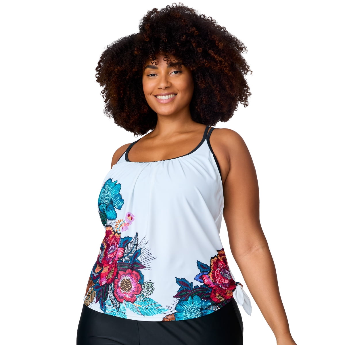 Free Country Women's Plus Size Side Tie Blouson Tankini Top White ...