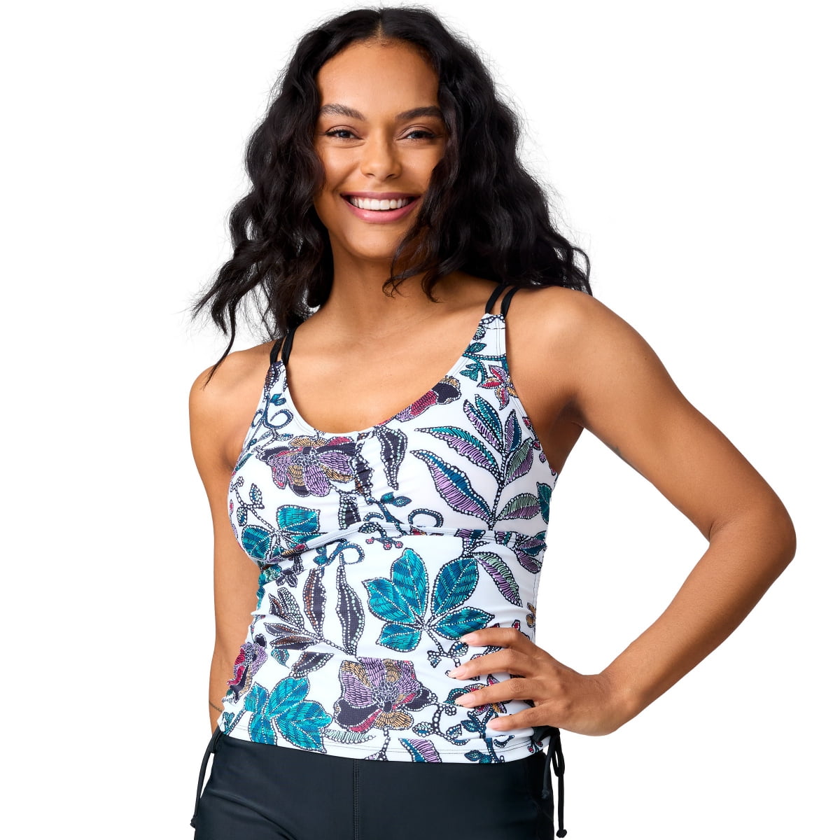 Free Country Women's Side Shirred V-Neck Tankini Top Jadesea Sunlit ...