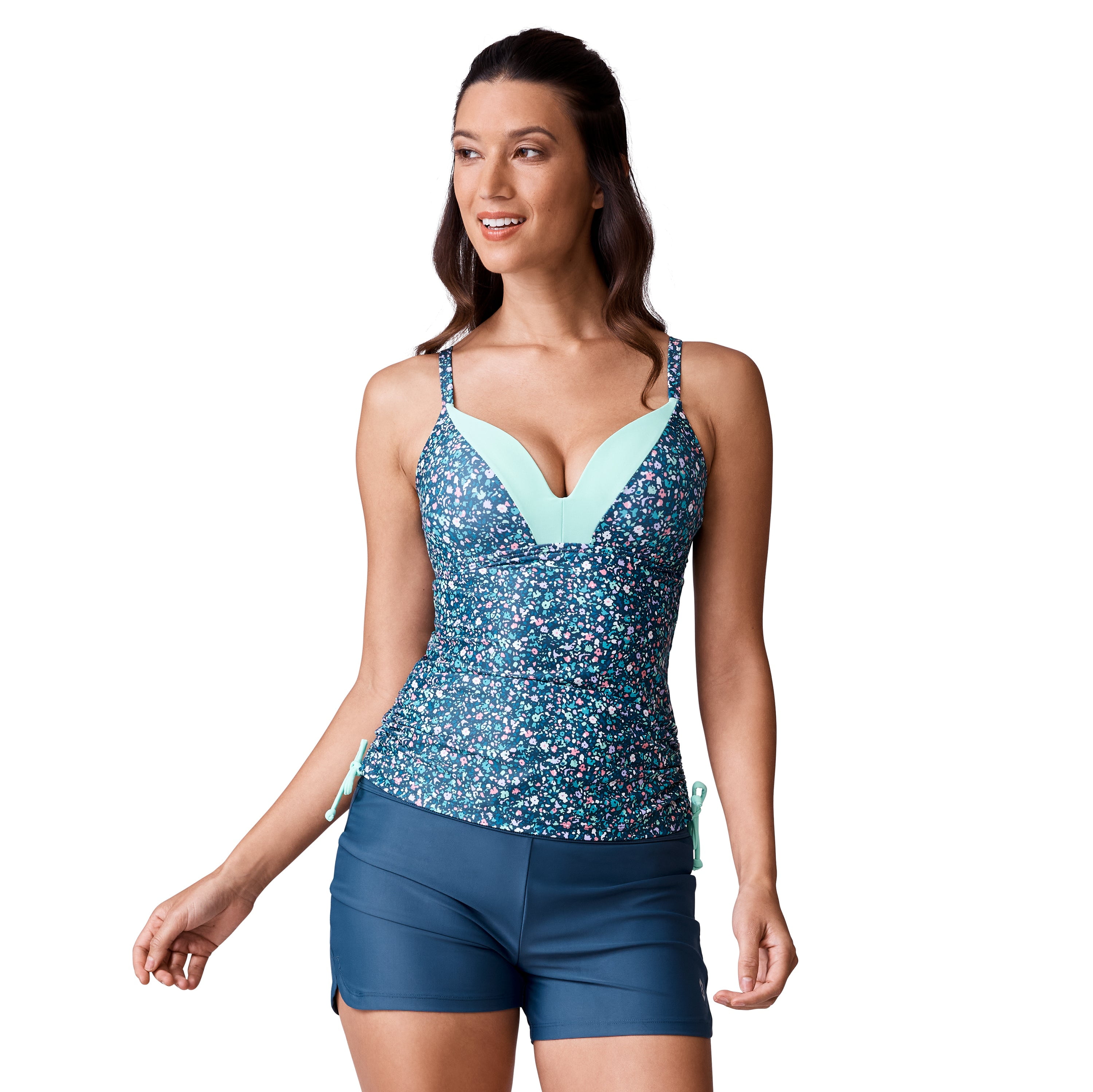 Free Country Women's Wild Flower V-Neck Tankini Top Tropic Turq XL ...